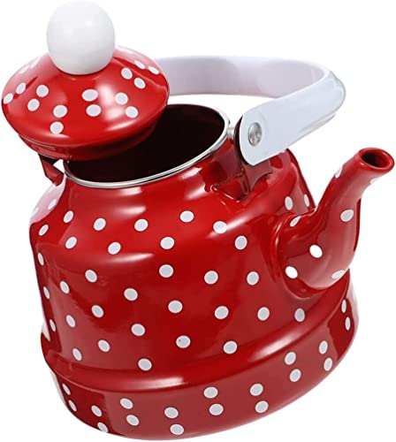 Tea Kettle Ceramic Enameled Teapot Red Dot Tea Kettle Stainless Steel Water Boiling Pot For Kitchen Stovetop 1.7L