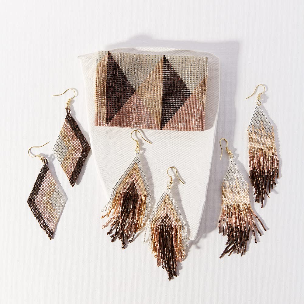 INK + ALLOY Women's Luxe Stretch Beaded Cuff Bracelet Handmade Jewelry for the Modern Bohemian (Mixed Metal Triangle)