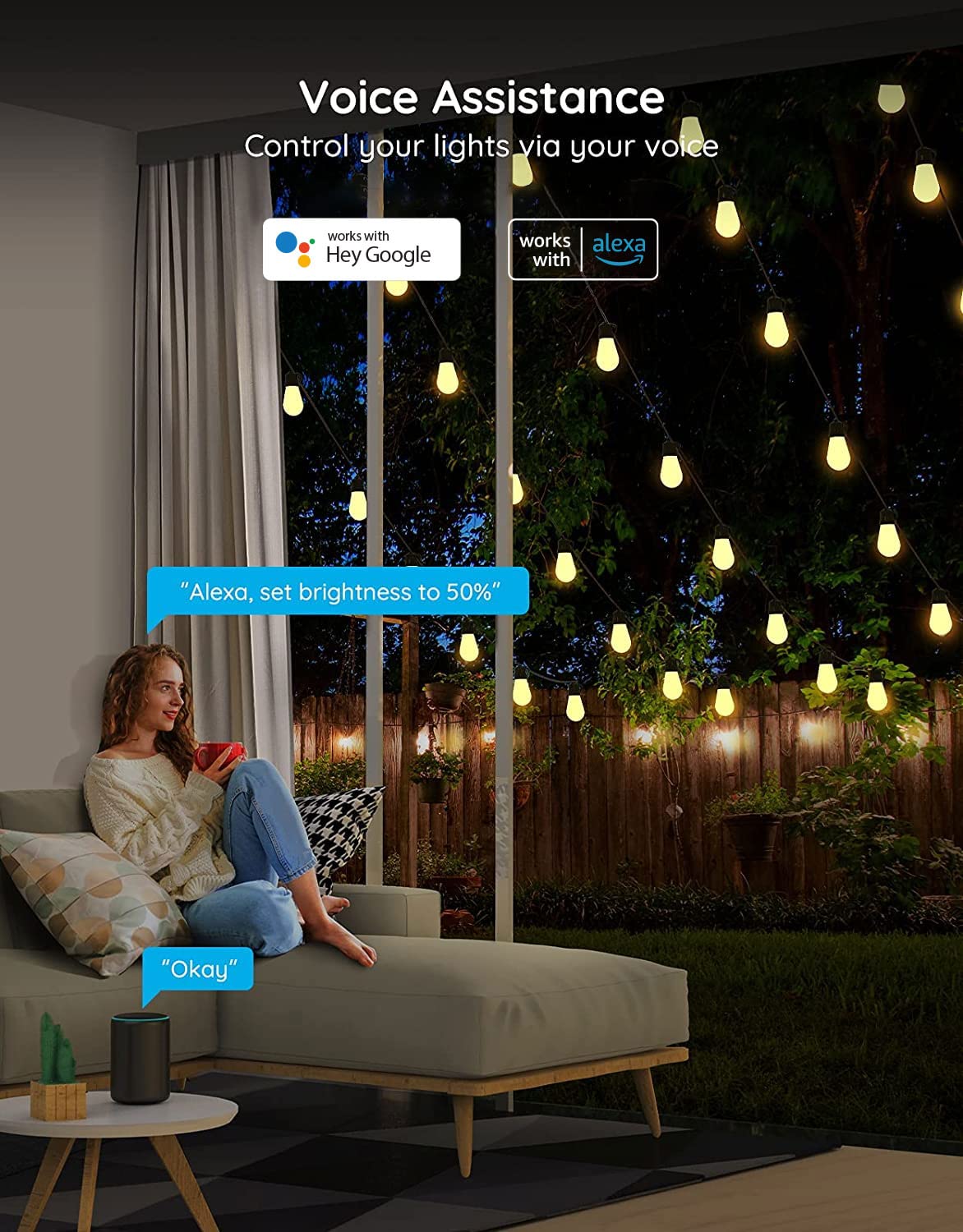 Govee Outdoor String Lights, 96ft WiFi Alexa String Lights with App Control, IP65 Waterproof Outdoor Lights with 30 Dimmable Warm White LED Bulbs for Balcony, Backyard, Party
