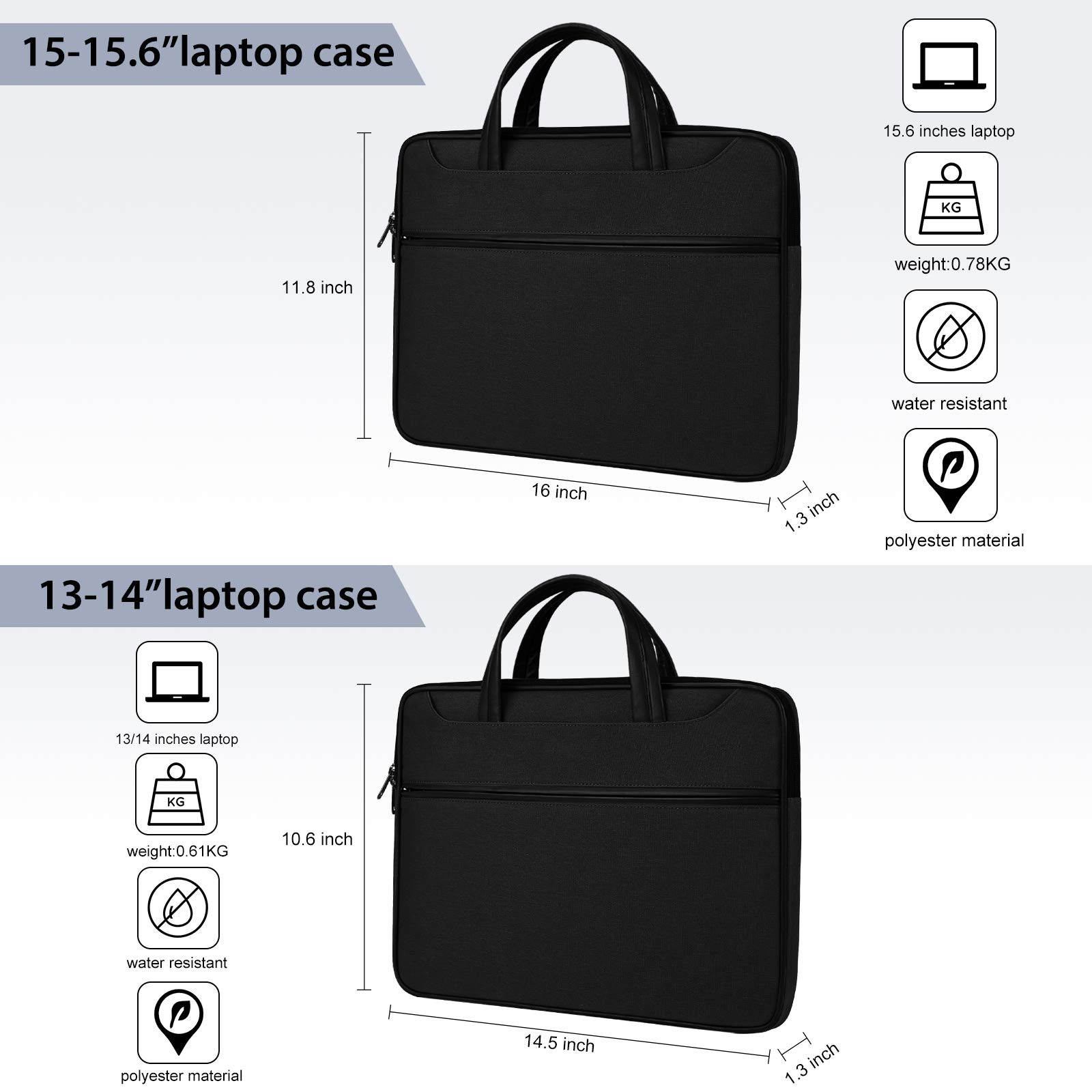 Laptop Case 15-15.6 inch Laptop Shoulder Bag Waterproof Computer Sleeve Carrying Business Bag for MacBook Air/Pro Notebook Portable Handle Laptop Messenger Bag Black