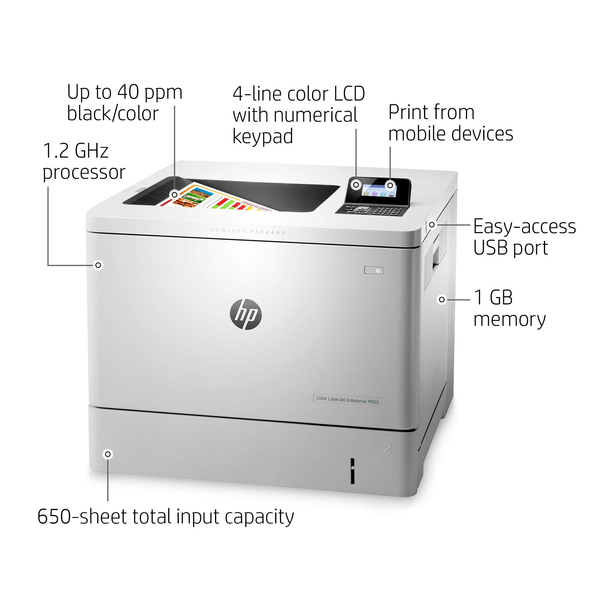 HP LaserJet Enterprise M553n Color Laser Printer with Built-in Ethernet (B5L24A) (Renewed)