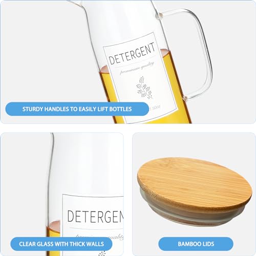 KitHero Laundry Detergent Dispenser Set with Bamboo Lids and Handles - Easy Pour 2 Pack 50 oz Liquid Laundry Containers for Laundry Room Organization and Storage