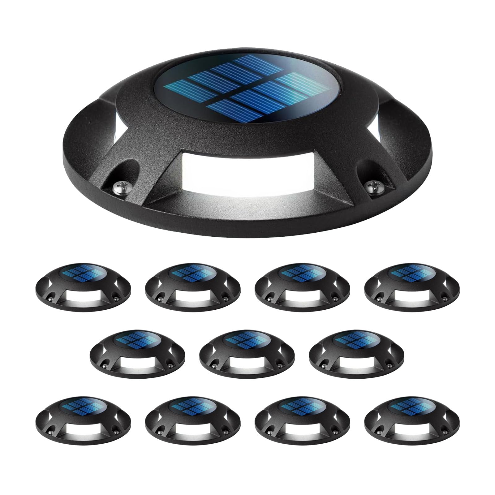 Home Zone Security Solar Deck Lights - Outdoor Solar Dock and Driveway Path Lights, Weatherproof with No Wiring Required, Silver (4-Pack)