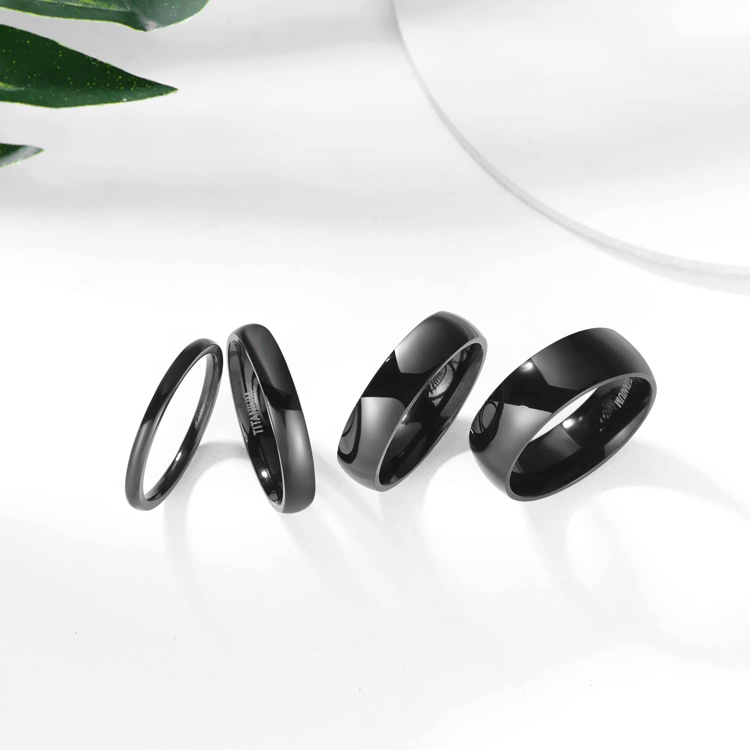 LAANSRER 2mm Black Titanium Ring for Women Men Dome High Polished Wedding Bands Ring Comfort Fit Size 5