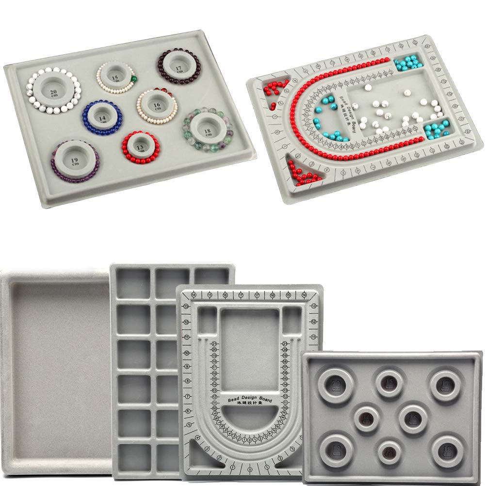 IYSHOUGONG 4 Pcs Bead Design Board Bracelet Design Board Flocked Bead Board Mats Necklace Beading Jewelry Organizer Tray DIY Jewelry Making Tray DIY Craft Tools,2 Styles