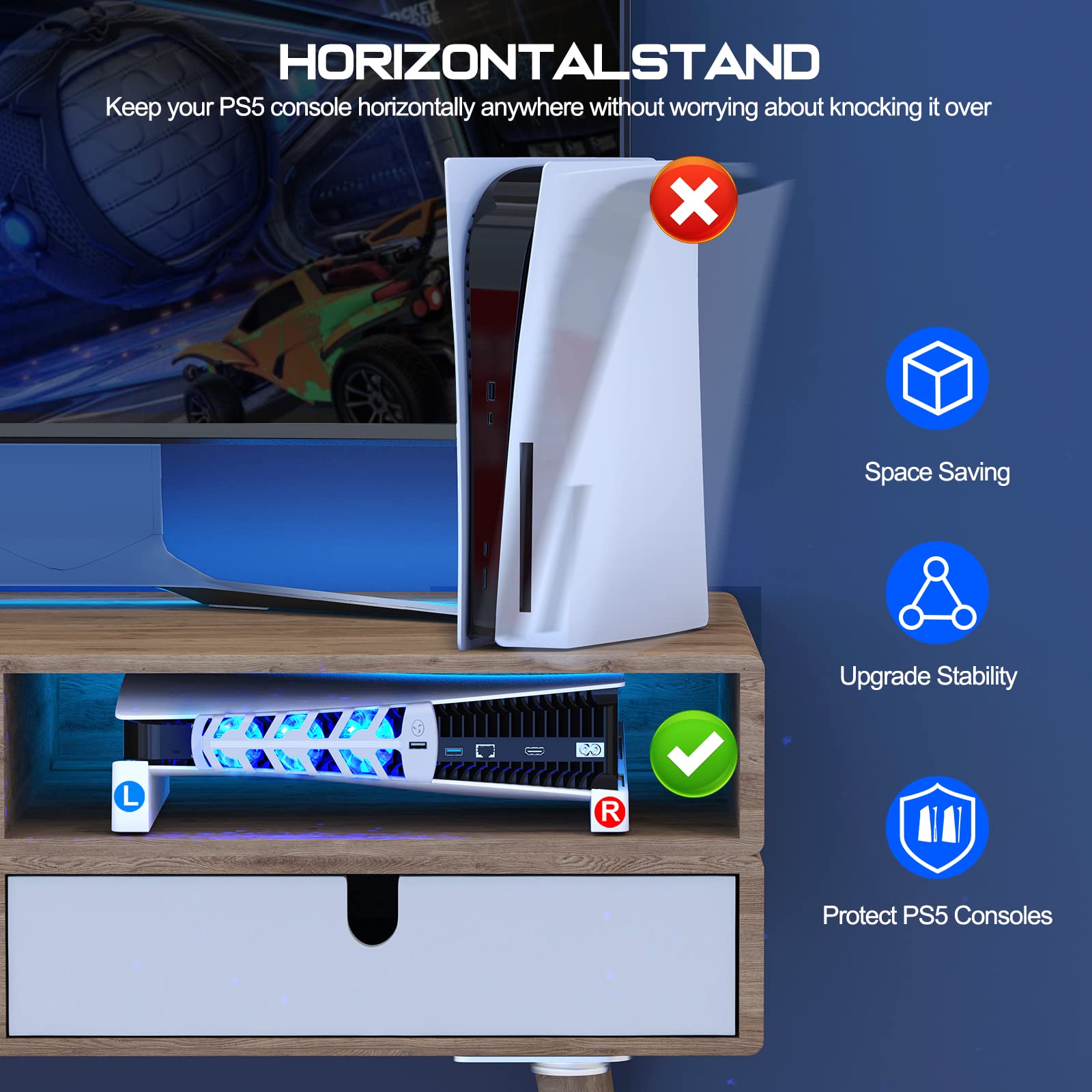 Horizontal Stand with 3 Silent Cooling Fans Compatible with Playstation 5, PS5 Accessories Cooling Station, Cooling Fan and Stand Horizontal Kit for PS5 Console Disc/Digital (Not Fit 2023 PS5 Slim)