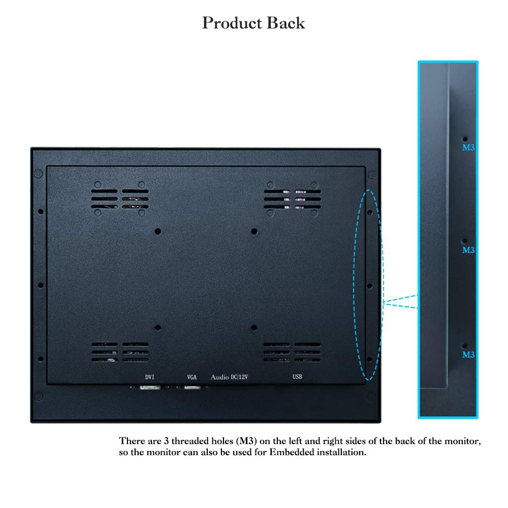 iChawk 12.1'' inch Monitor 800x600 Screen Panel 4:3 Positive Screen Metal Shell DVI VGA Dual Video Input Interface Medical Industrial Iron Case SVGA PC Monitor LCD Screen Display W121MN-DV1