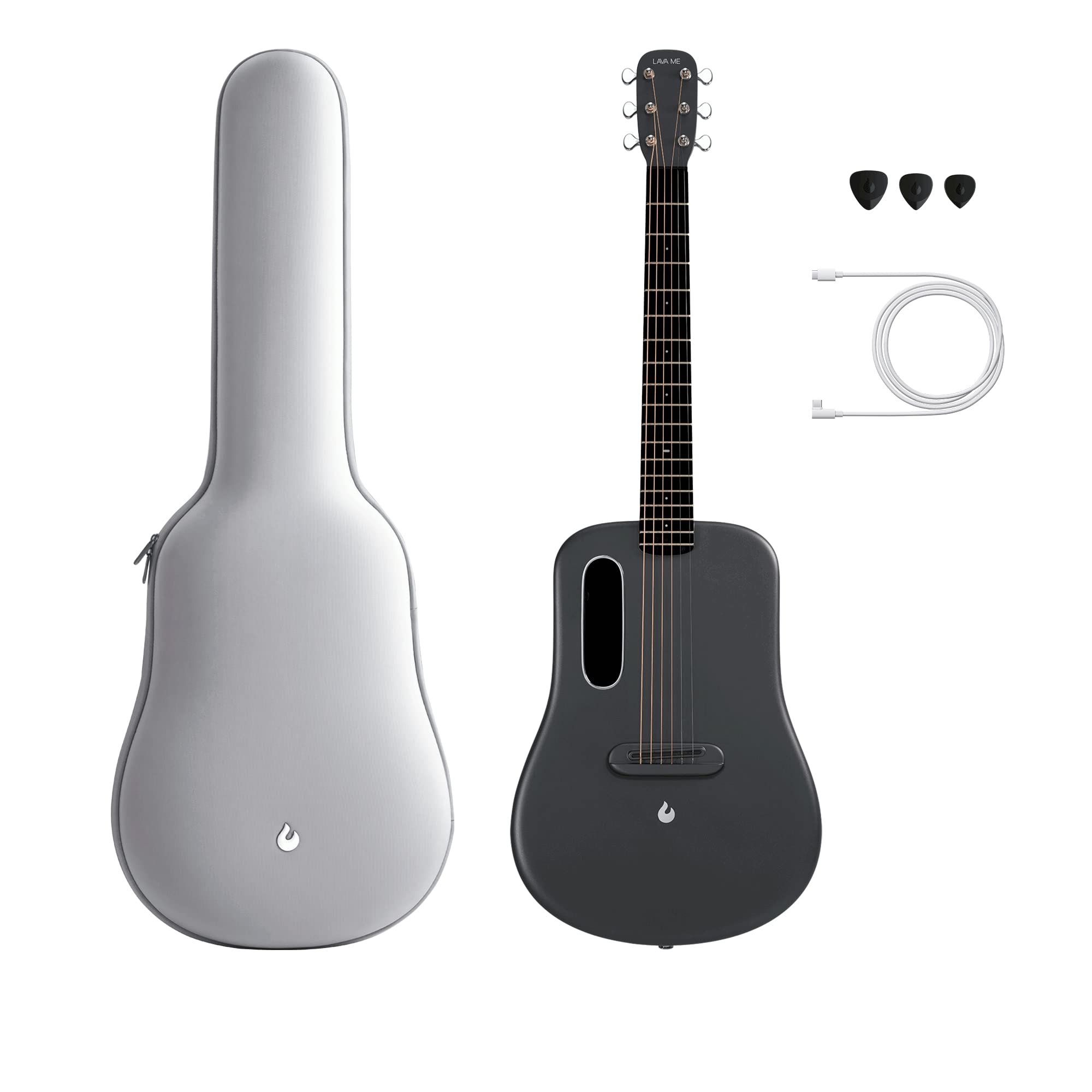 LAVA ME 3 Smartguitar with Multi-touch Display Integrated with HILAVA OS and Built-in Effects Loops & Guitar Apps, Carbon Fiber Acoustic Guitar for beginners & pros(36 inch Space Grey Bag)