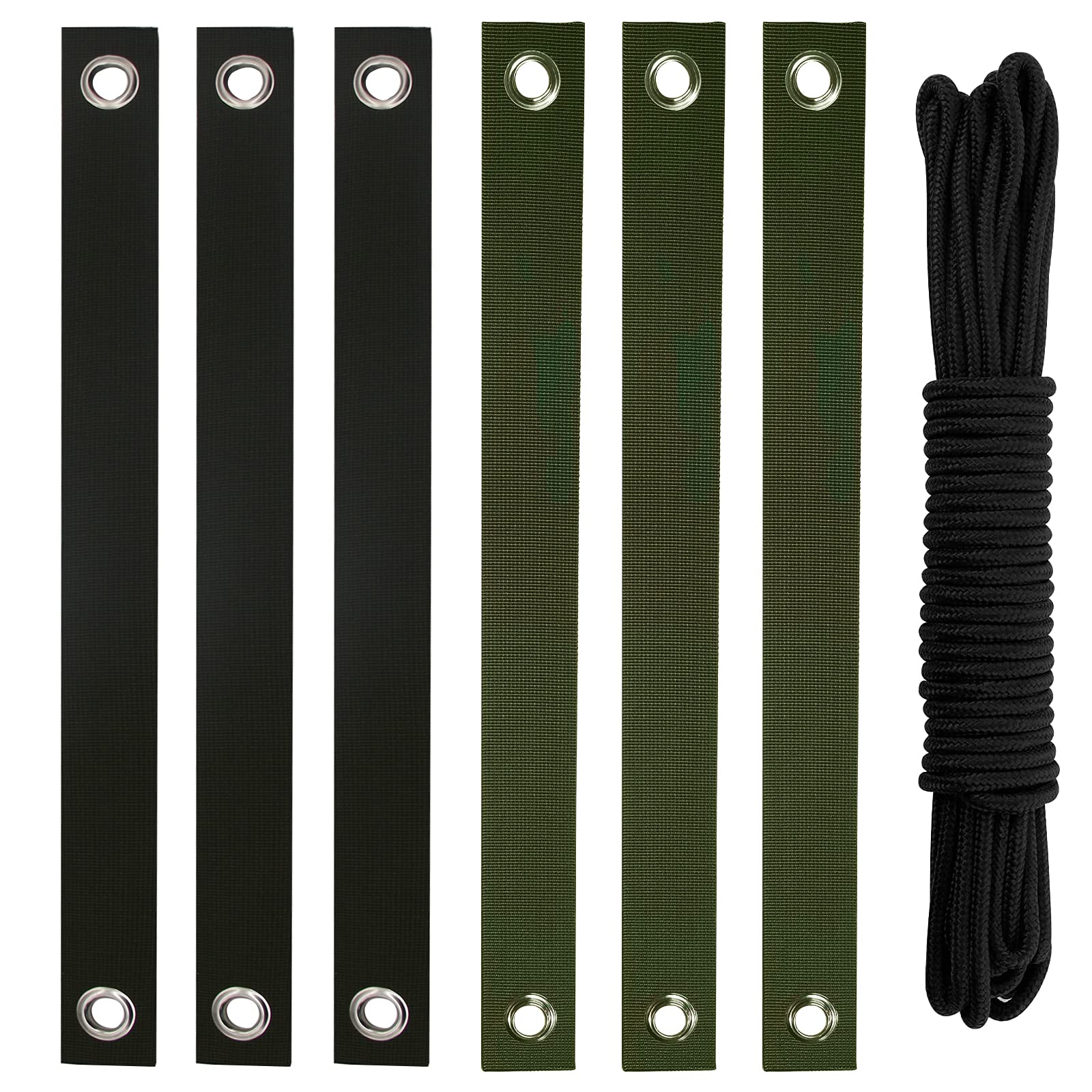 LanM Epoch 6 Pcs 15.8inch Tree Straps with Grommets for Guying/Staking,32.8 Ft Rope ,Plant Supports and Tree Strap Sapling Straight Strap for Newly Planted Fixed and Hurricane Protection(Black+Green)