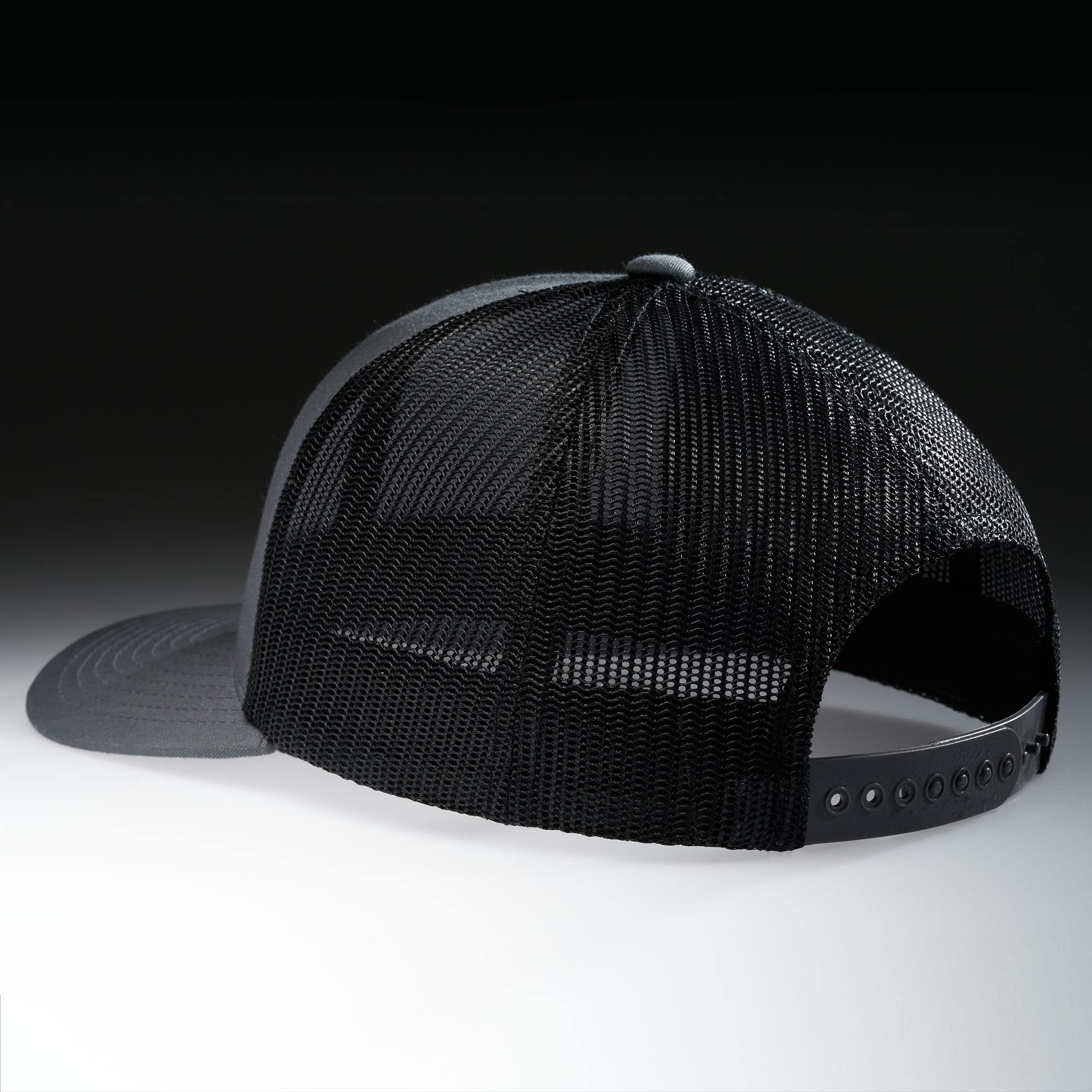 LARIX Grey and Black Snapback Trucker Hat (Baseball hat) with Wild Mountain and Trees
