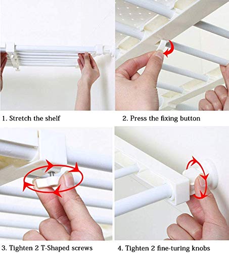 HyFanStr Adjustable Storage Rack Expandable Separator Shelf for Wardrobe, Cupboard, Bookcase Compartment Collecting (Length:20.9"-35", Width:11.8", White)