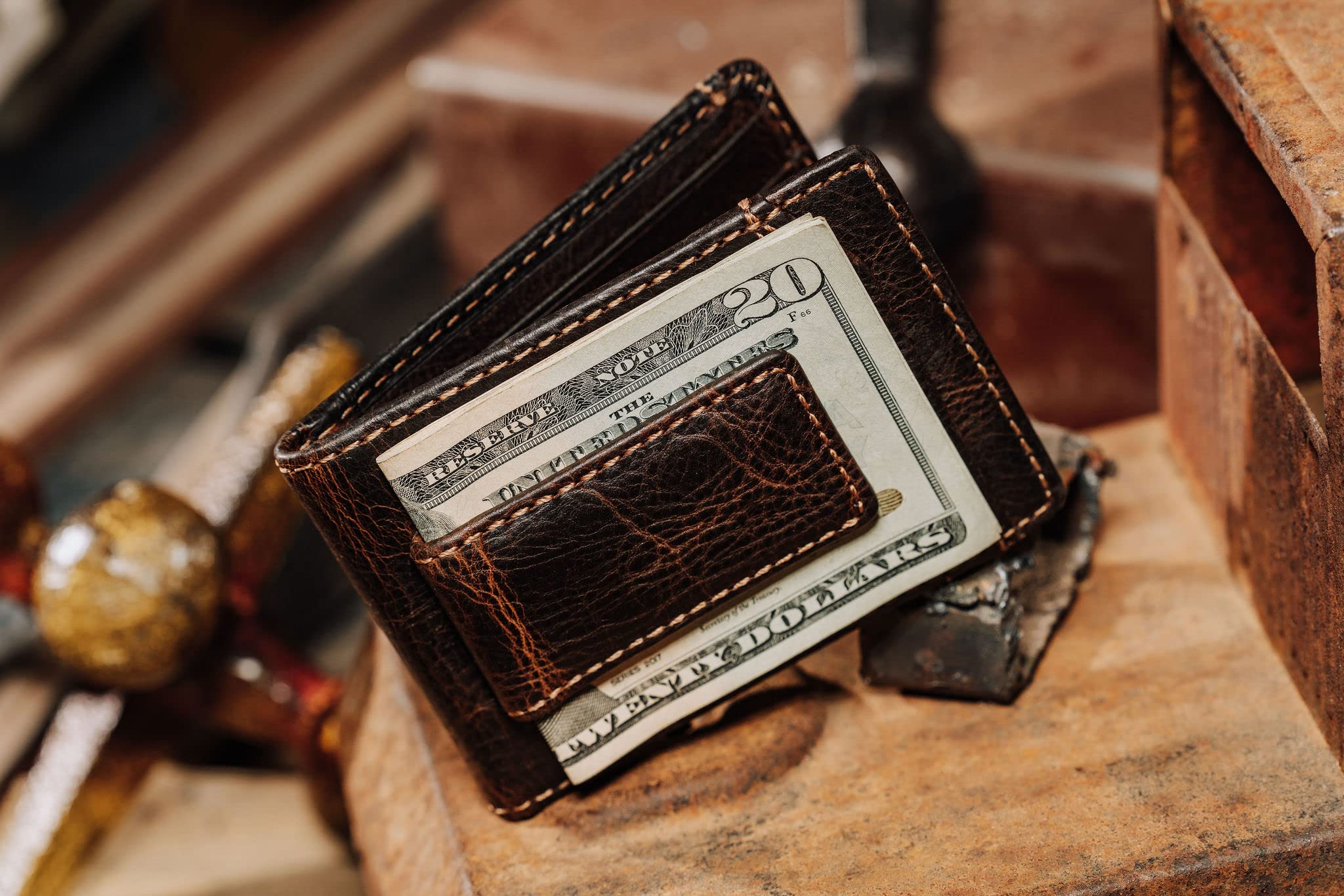 House of Jack Co. IVOR Bifold Wallet With Money Clip | Front Pocket Wallets for Men | Super Strong Magnet | Slim Card Holder (brown)