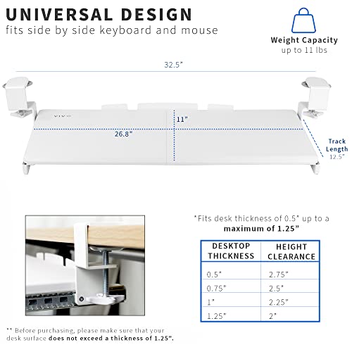 VIVO Large Keyboard Tray Under Desk Pull Out with Extra Sturdy C Clamp Mount System, 27 (33 Including Clamps) x 11 inch Slide-Out Platform Computer Drawer for Typing, White, MOUNT-KB05W