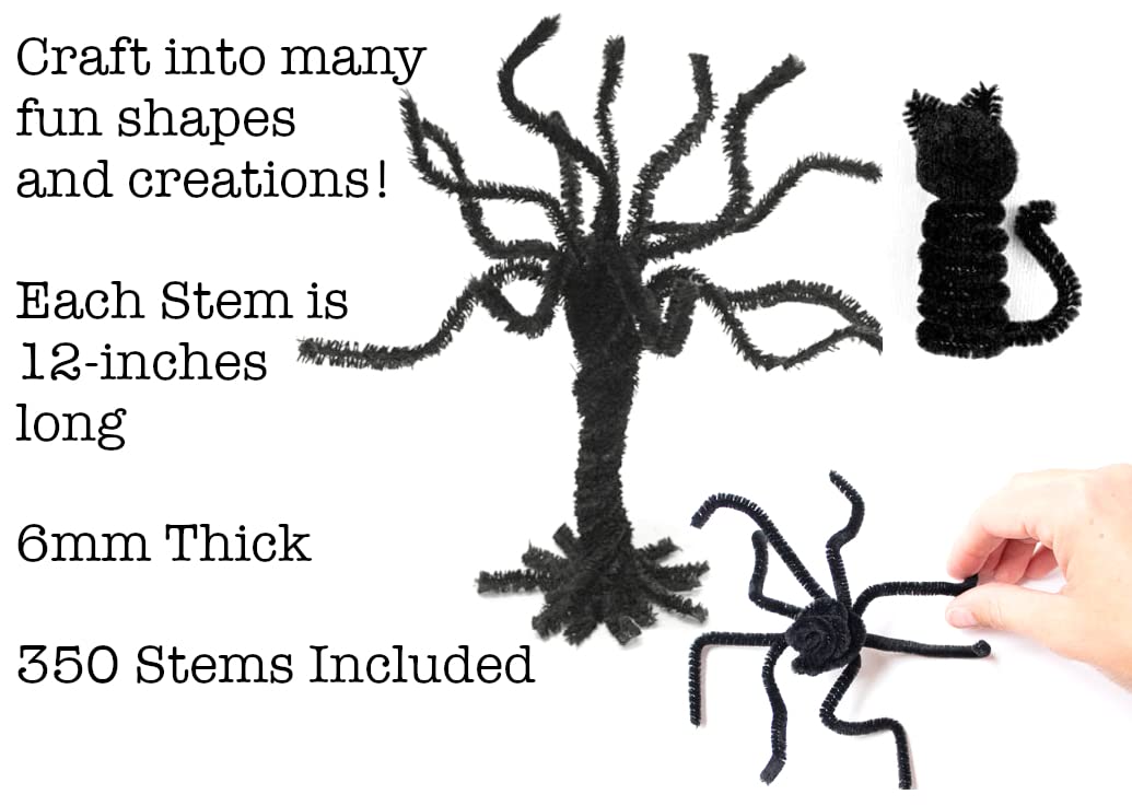 Iconikal Black Pipe Cleaners Craft Chenille Stems for DIY Art Supplies, 350-Count