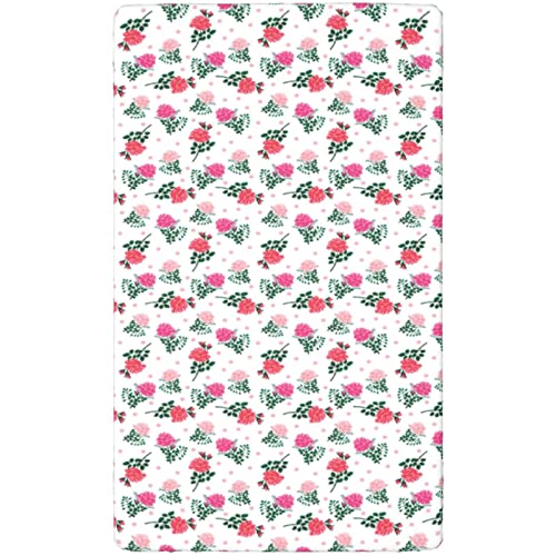 Rose Themed Fitted Mini Crib Sheets,Portable Mini Crib Sheets Soft and Breathable Bed Sheets-Great for Boy or Girl Room or Nursery,24β x38β,Rose Dark Coral