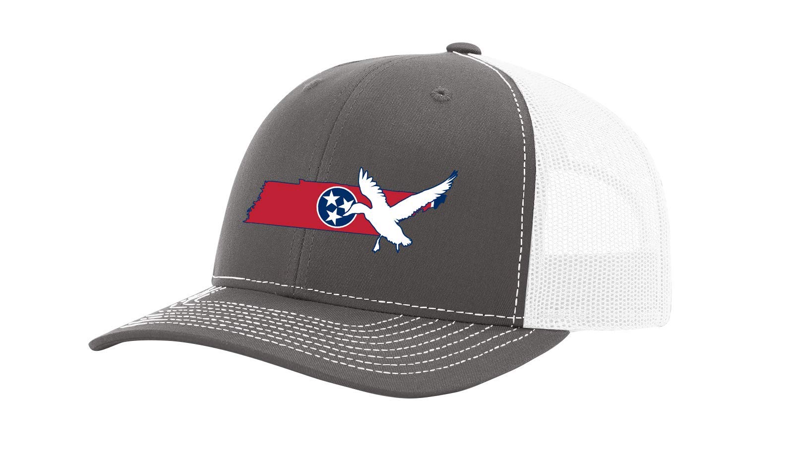 It's All About The South Tennessee State Flag Filled and Duck Mesh Back Trucker Hat-Charcoal/White