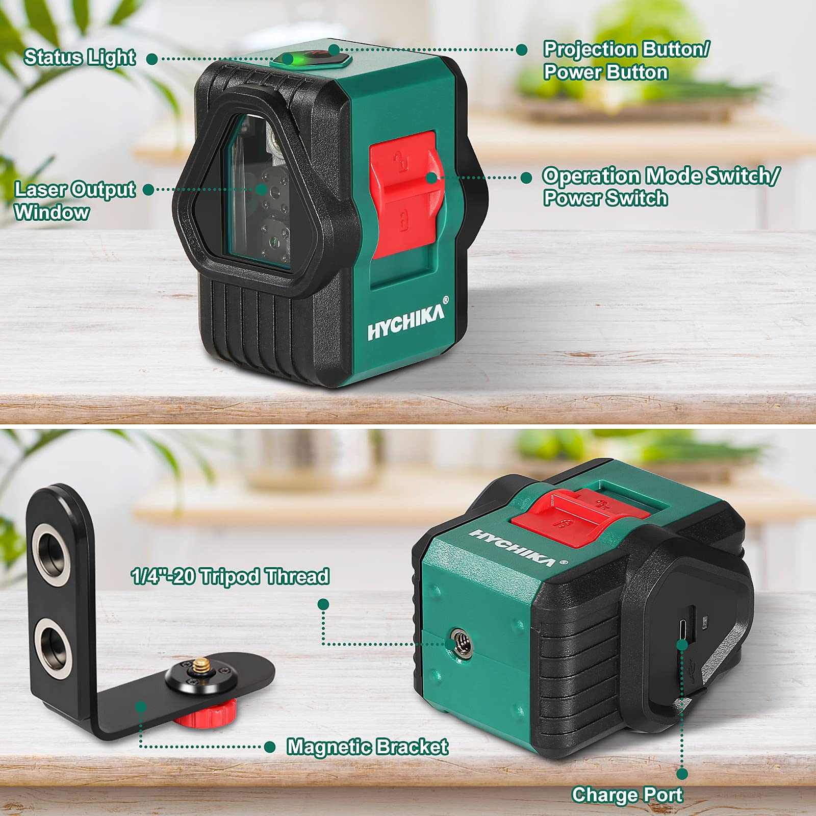 Laser Level-HYCHIKA Self Leveling Laser Level 50ft Self leveling Green Cross Line Laser Level Line Tool with Battery Magnetic Base for Construction Picture Photo Hanging (Green-1)