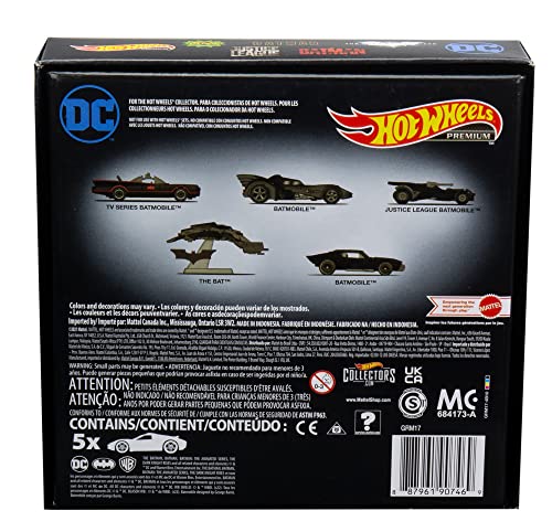 Hot Wheels Batman Batmobile Toy Car Bundle, Set of 5 Fan-Favorite Castings in 1:64 Scale with Special Packaging