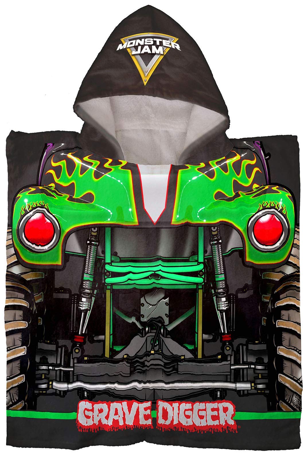 Jay Franco Monster Jam Grave Digger Kids Bath/Pool/Beach Hooded Poncho - Super Soft & Absorbent Cotton Towel, Measures 22 x 22 Inches