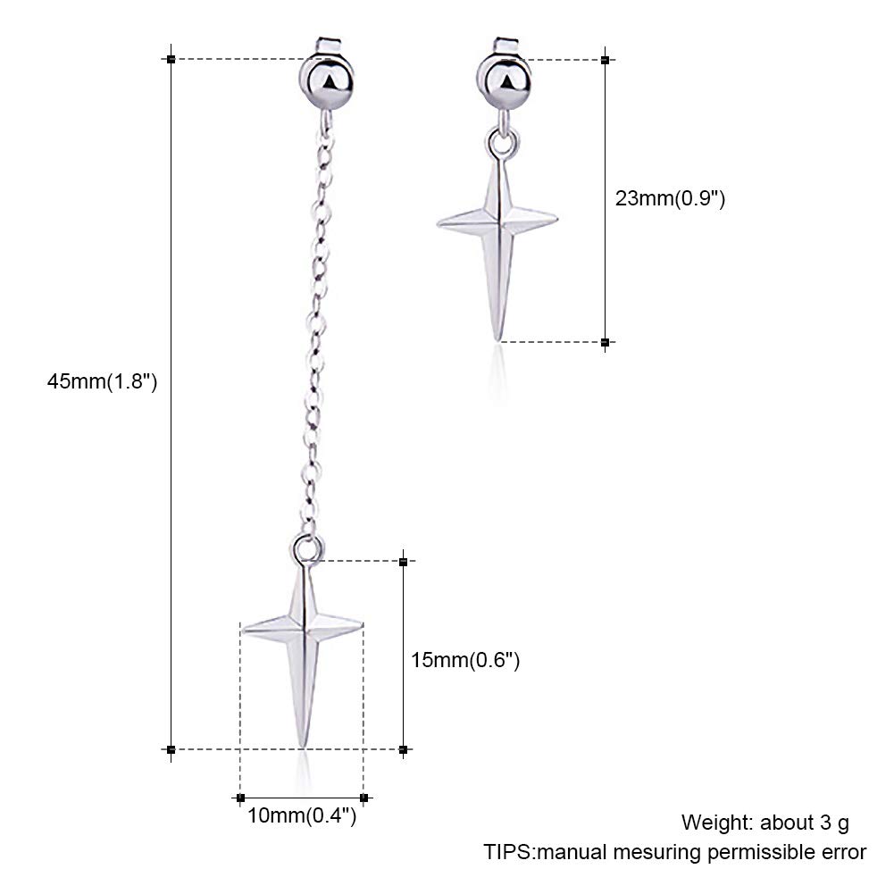 HZJCC Asymmetric Cross drop earring for women men White gold plated chain long earring geometry jewelry