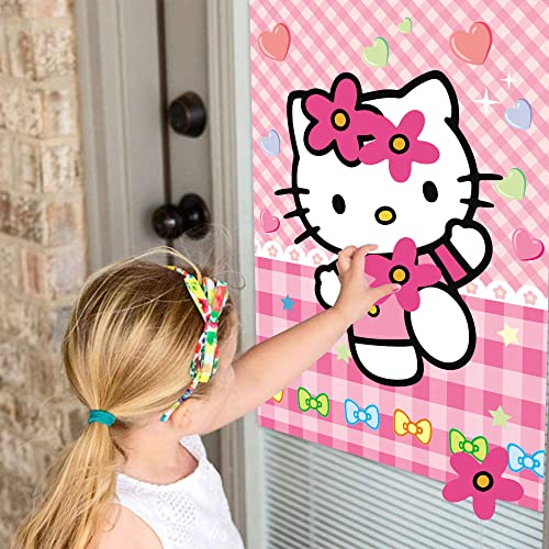 Kitty Birthday Decorations, Pin the Flower on Kitty, Kitty Theme Party Games Large Poster for Boys Girls
