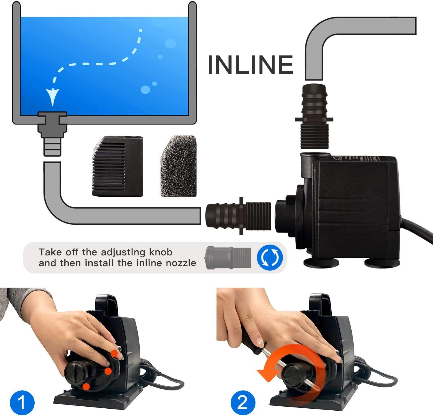 Simple Deluxe 400 GPH Submersible Pump(1500L/H 54W) with 15' Cord for Fish Tank, Hydroponics, Fountains, Ponds, Statuary, Aquariums, Black