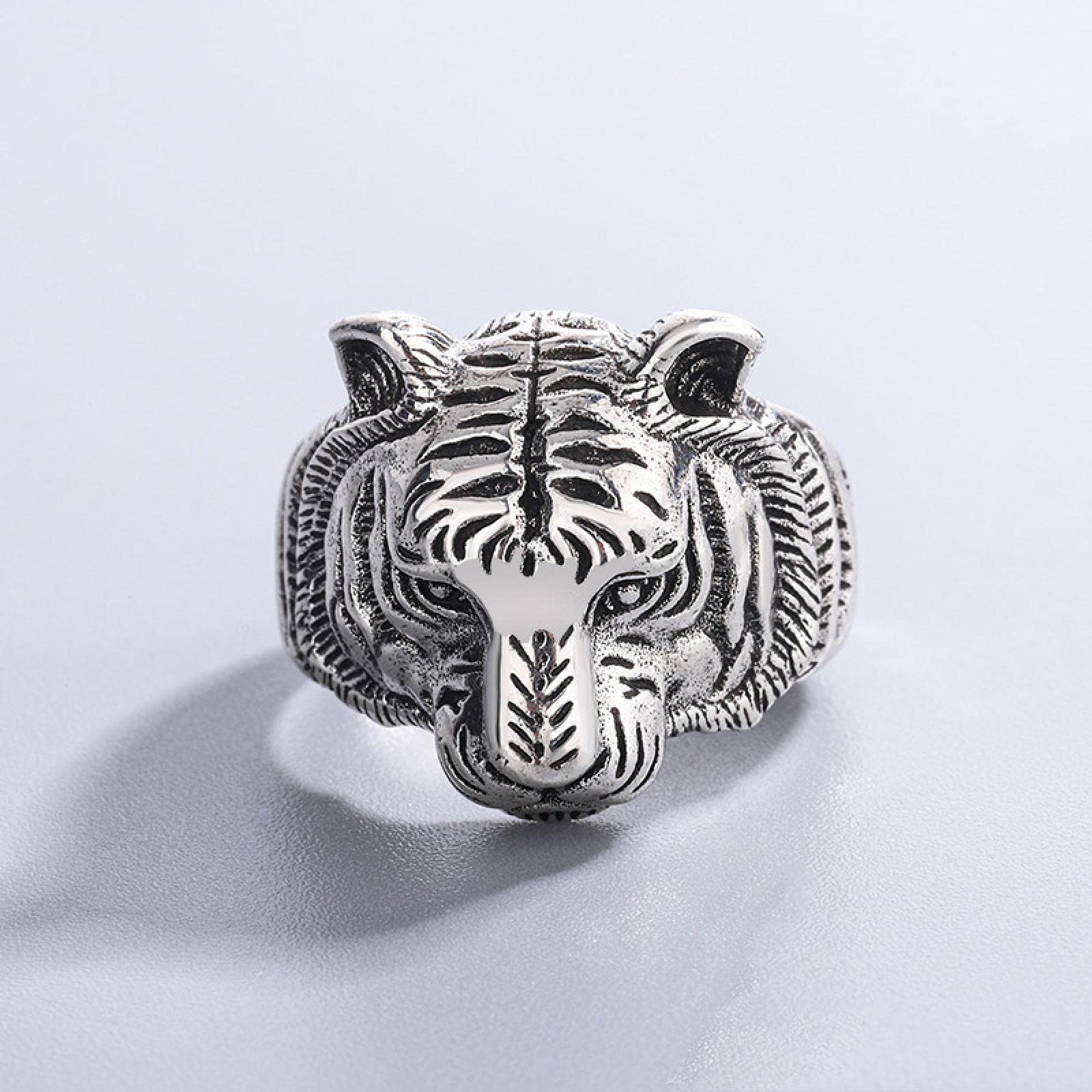 Ladies Sterling Silver Open Ring, Tiger Head Ring, Domineering Personality, Vintage Gothic Silver Plated One Size