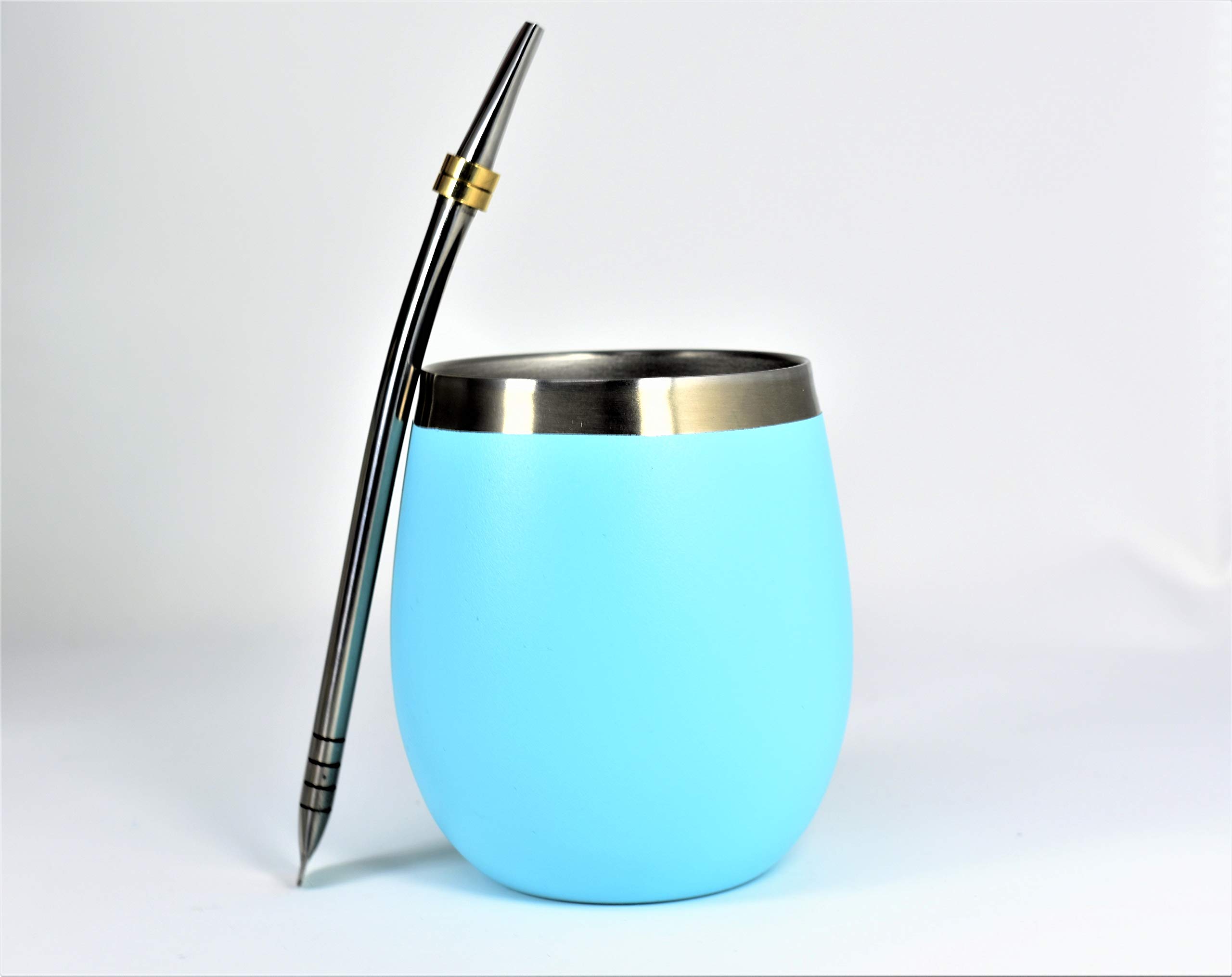 Novomates Yerba Mate Kit Including Double Wall Stainless Steel Mate Tea Cup and Mate Straw β Yerba Mate Cup and Bombilla Mate - Yerba Mate Gourd - Bombilla Mate and Mate Tea Cup 8oz (237ml) (Teal)