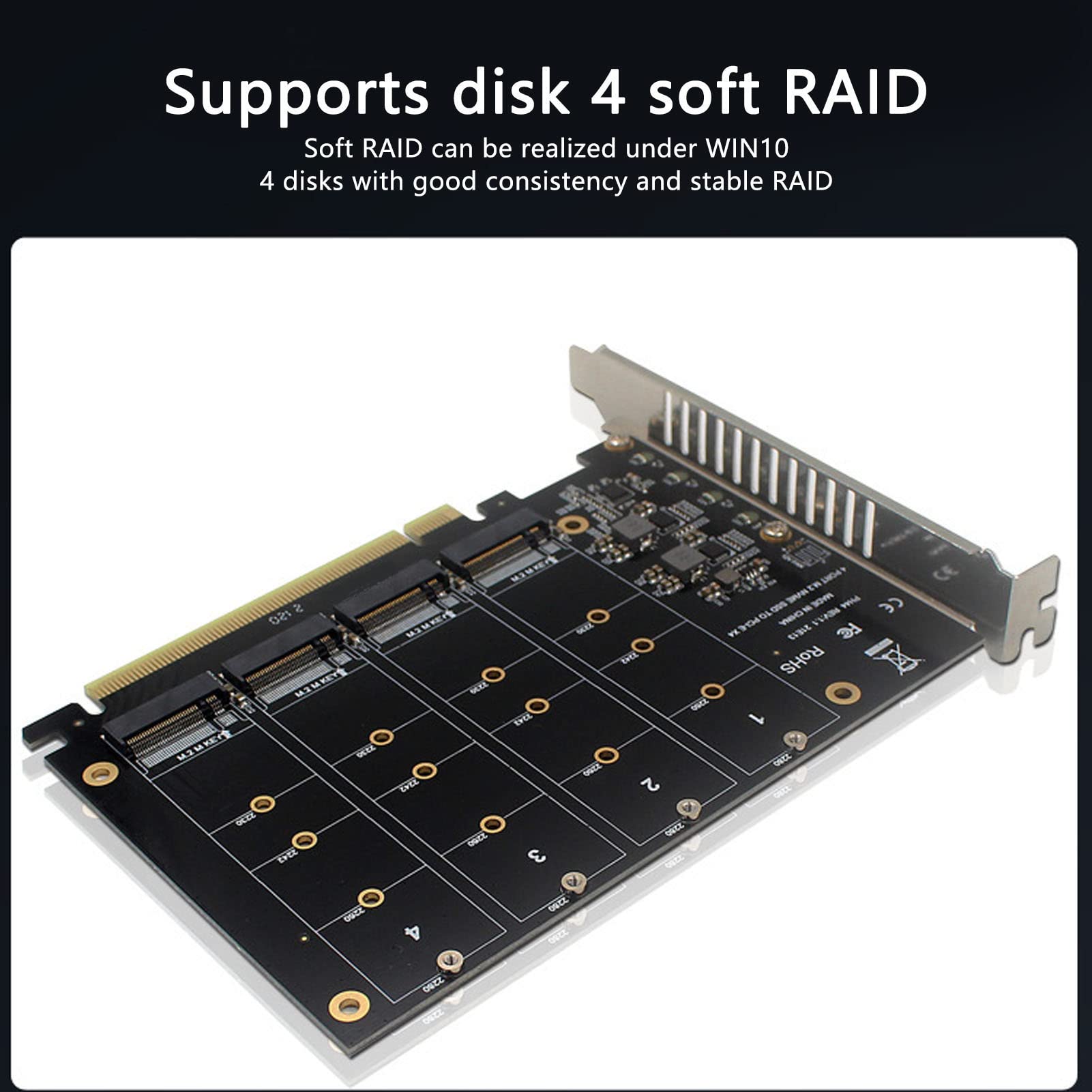 RTLR NVMERaid Card, M.2 SSD Adapter High Power DC Power Chip for 4 PCIe to PCIE3.0 4.0 NVME Protocol SSDs