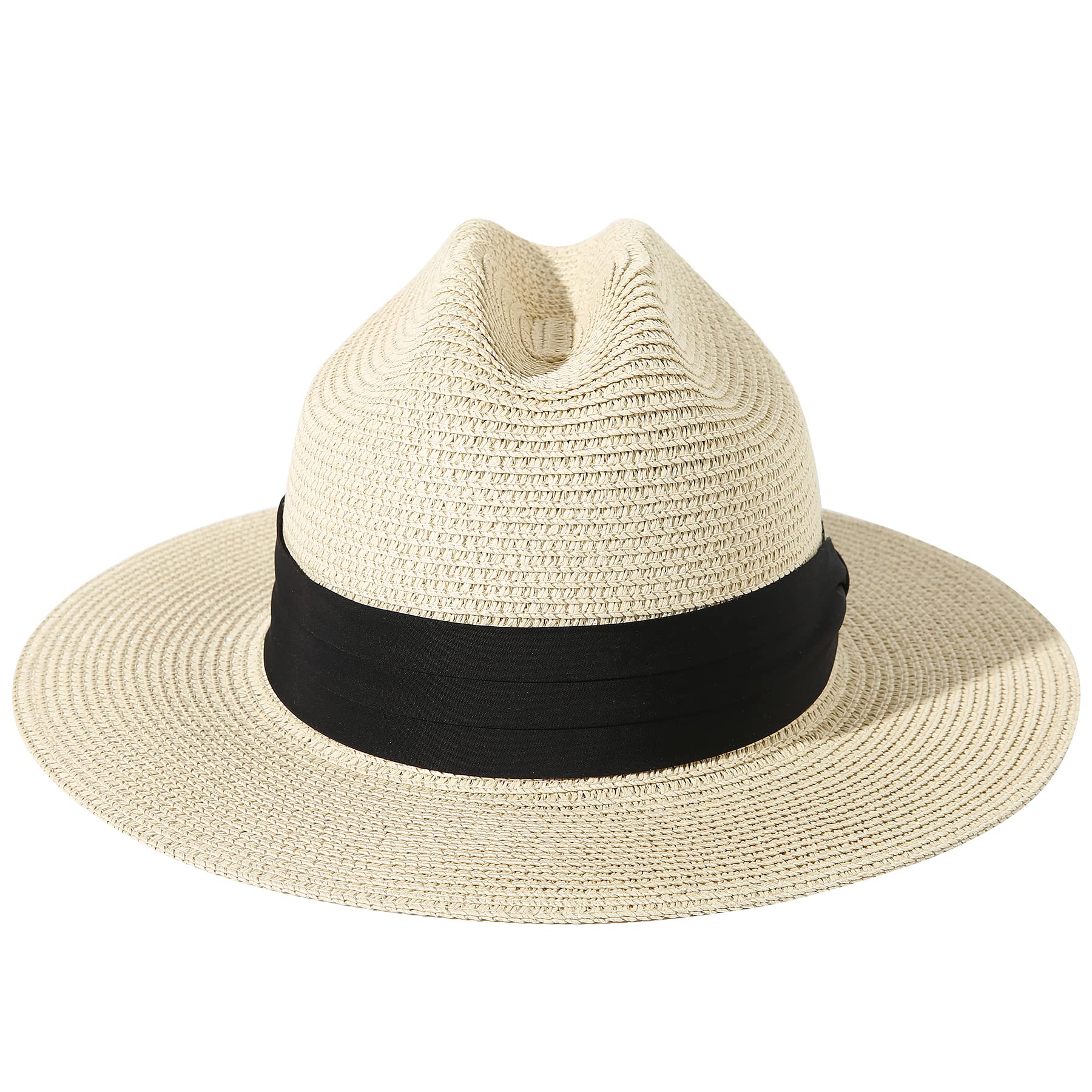 Lanzom Women Men Wide Brim Beach Sun Straw Hat UPF50 Travel Foldable Brim Summer Straw Cowboy Hat (Khaki, Large)