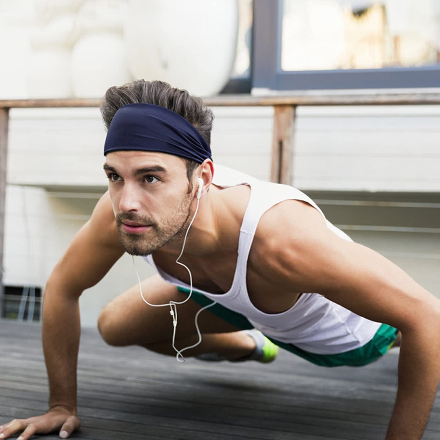 Jesries 8 PCS Sport Headbands for Men Workout Hair Band Athletic Sweatbands Non-Slip Moisture Wicking Unisex Head Bands for Running Cycling Training
