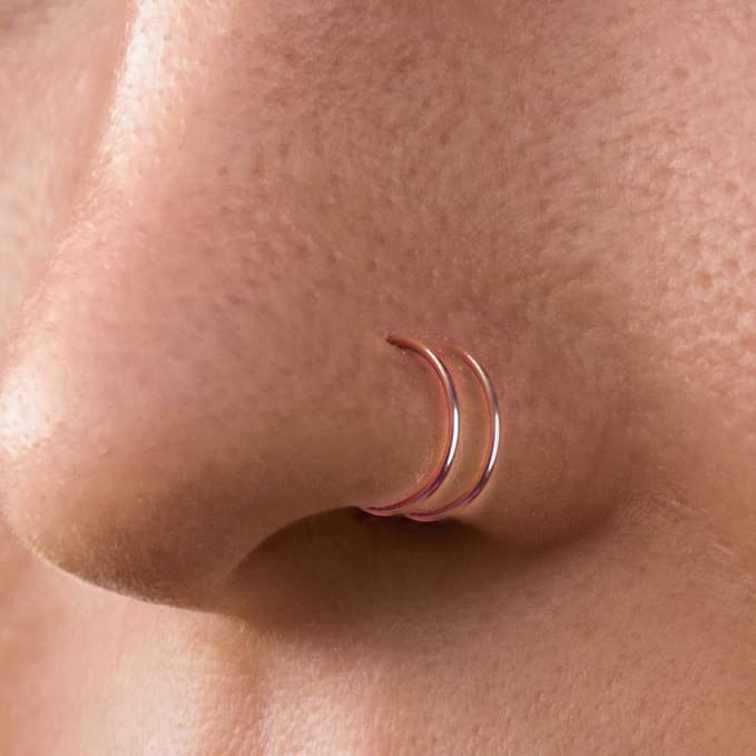 LAOPAZ Rose Gold Spiral Nose Ring 20G Nose Hoop Double Ring For Single Piercing Nose Piercings For Women, gold filled