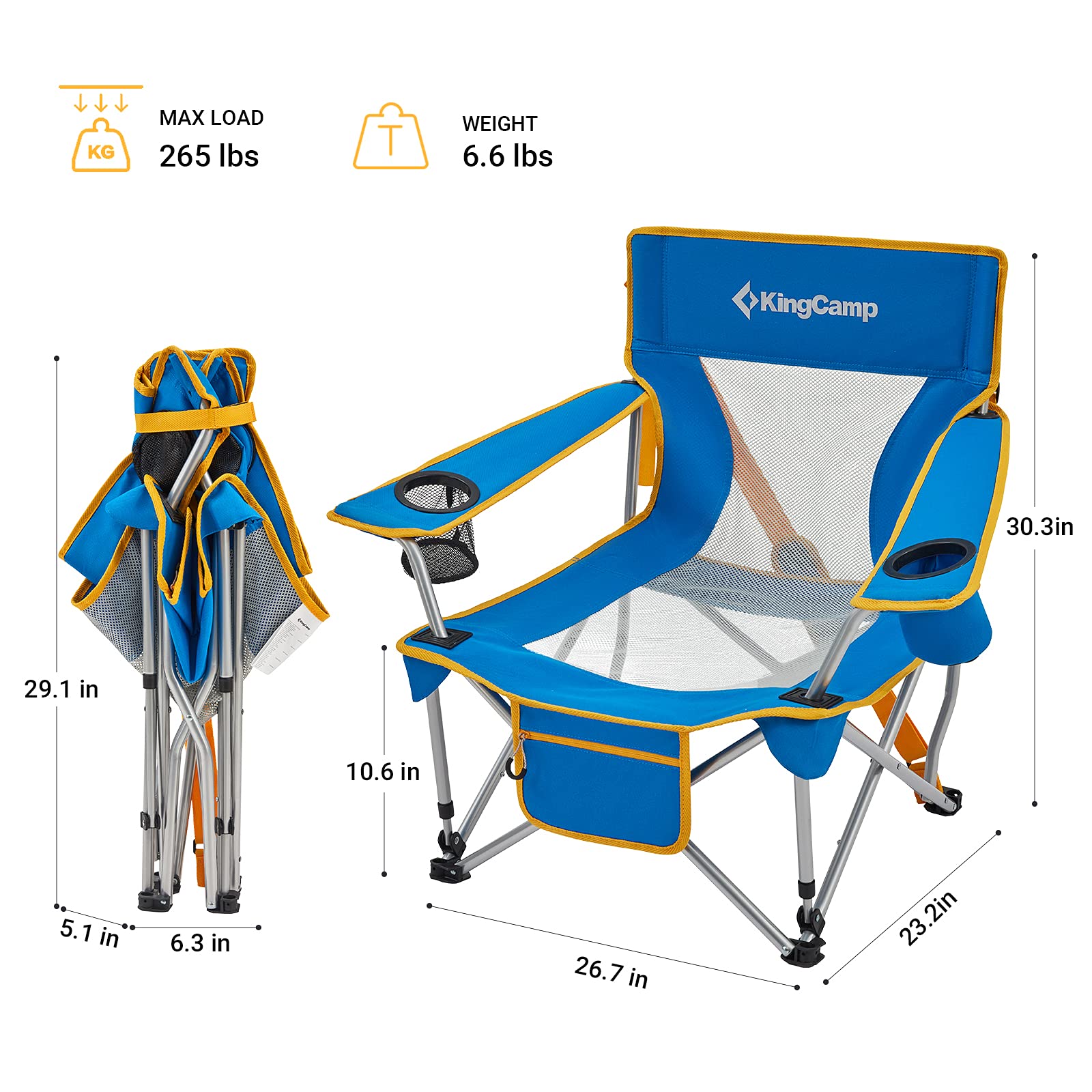 KingCamp Low Sling Beach Chairs Portable Light Weight Camping Camp Chairs with Cup Holder & Front Pocket for Outdoor