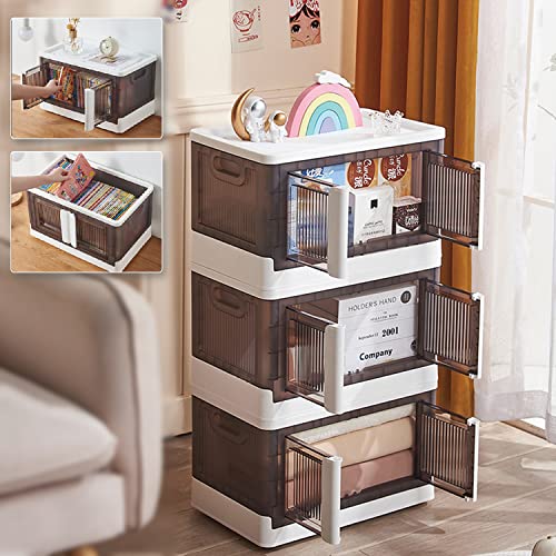 Storage Bins with Lids, Storage Bins with Wheels, Stackable Storage Bins Organization, Plastic Storage Bins, 12 Gal Large Storage Boxes, 3 Packs Collapsible Storage Bins with Door