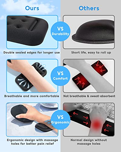 Wrist Rest for Mouse, Mouse Wrist Rest, Lekvey Mouse Pad Wrist Support, Ergonomic Memory Foam Gel Wrist Rest with Massage Holes, Pain Relief Mouse Wrist Cushion for Laptop, Office, Gaming, Black