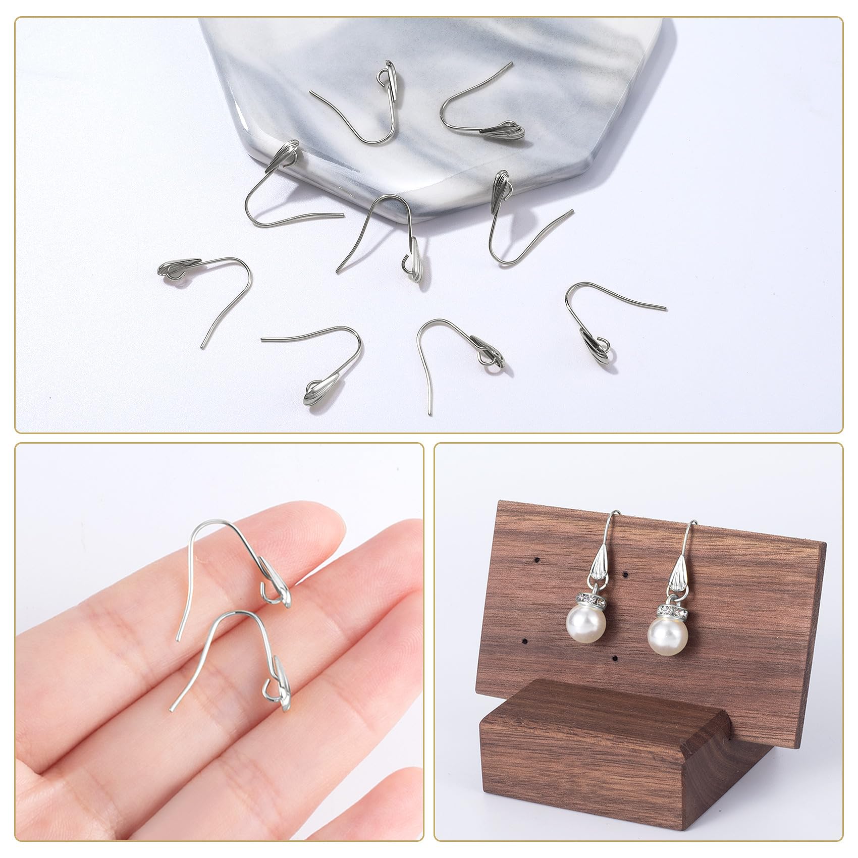 HIZNIC 50PCS Hypoallergenic Leverback Earring Hooks 18K Silver Ear Wires with Dangle Loops for Jewelry Findings Making Craft