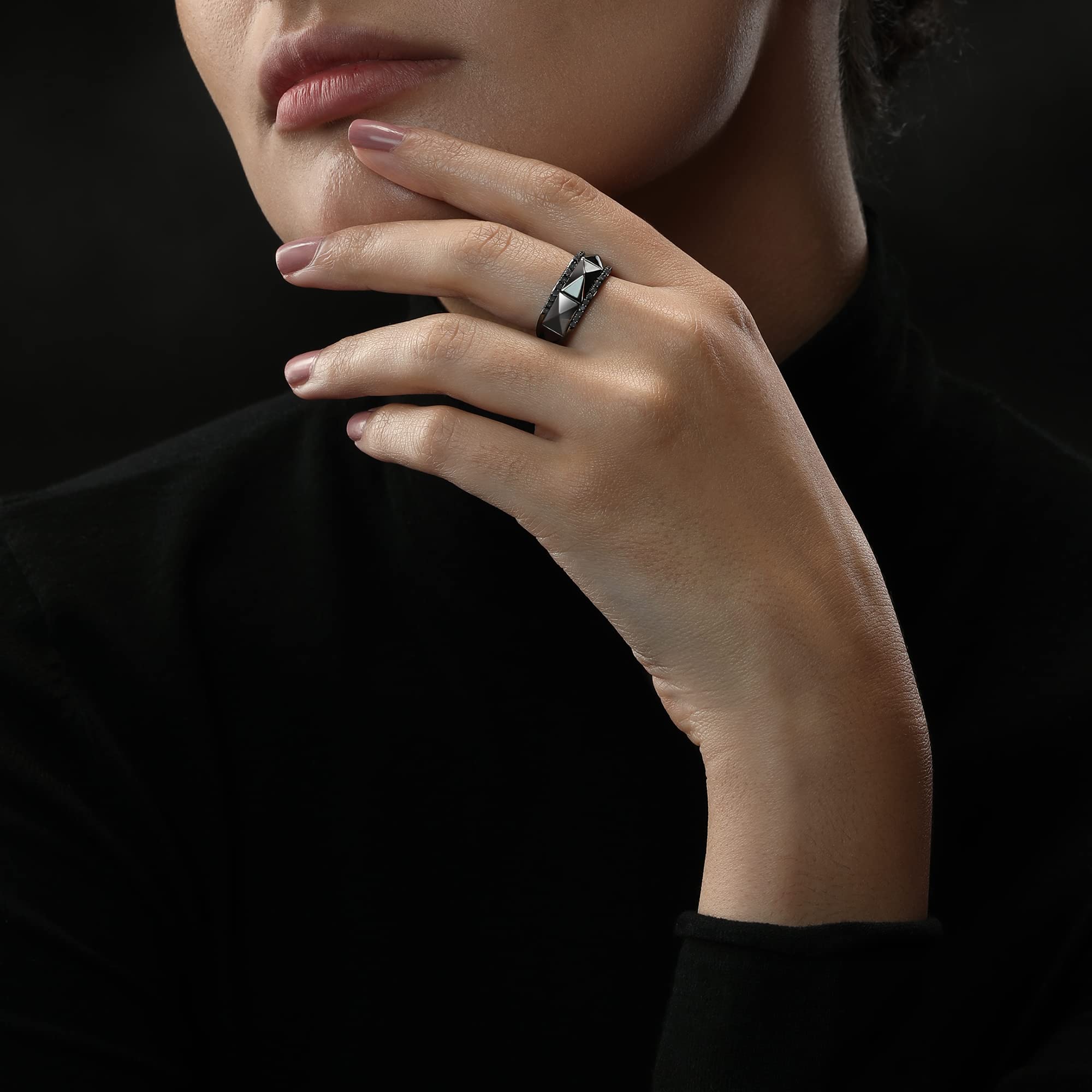 Jewelili Star Wars™ Fine Jewelry Dark Armor Women's Ring 1/4 Ct.Tw. Black Diamonds Silver with Black Rhodium