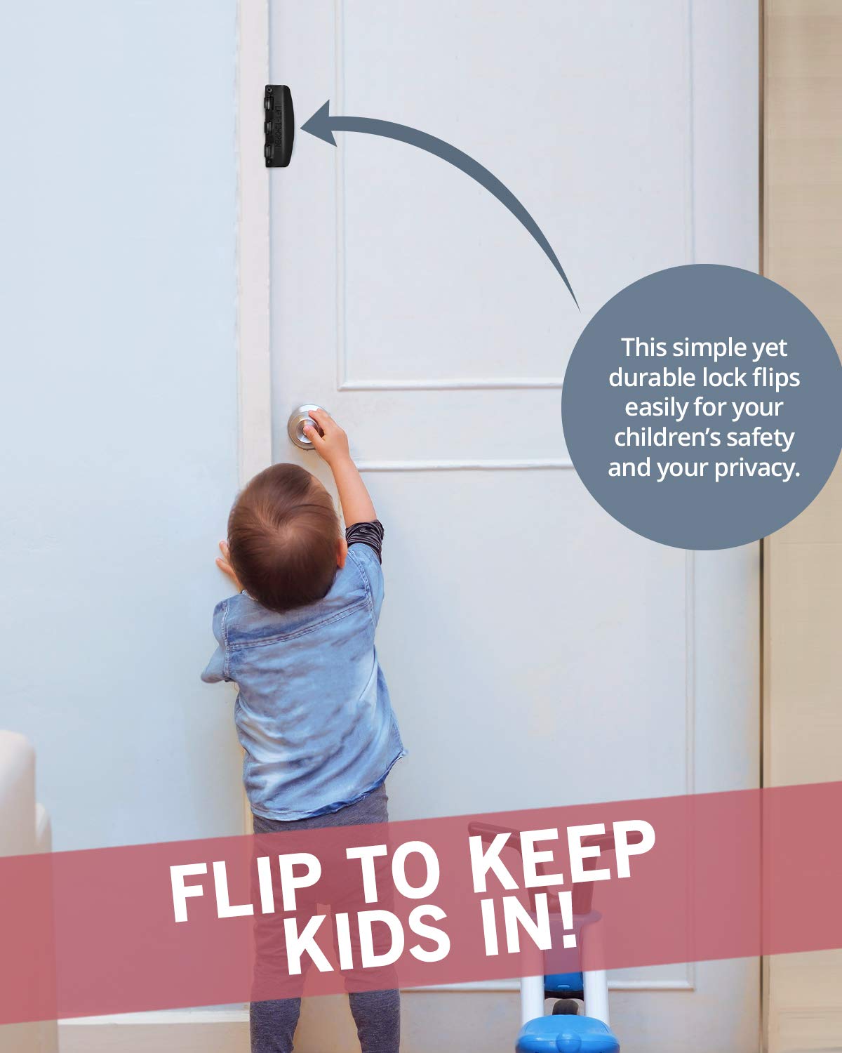 Jack N’ Drill Flip Action Door Lock (6 Pack)- Reversible Privacy Door Locks with Anti Lockout Screw for Child Proofing and Home Defense, Easy to Install and Durable Lock for Interior Swing-in Doors