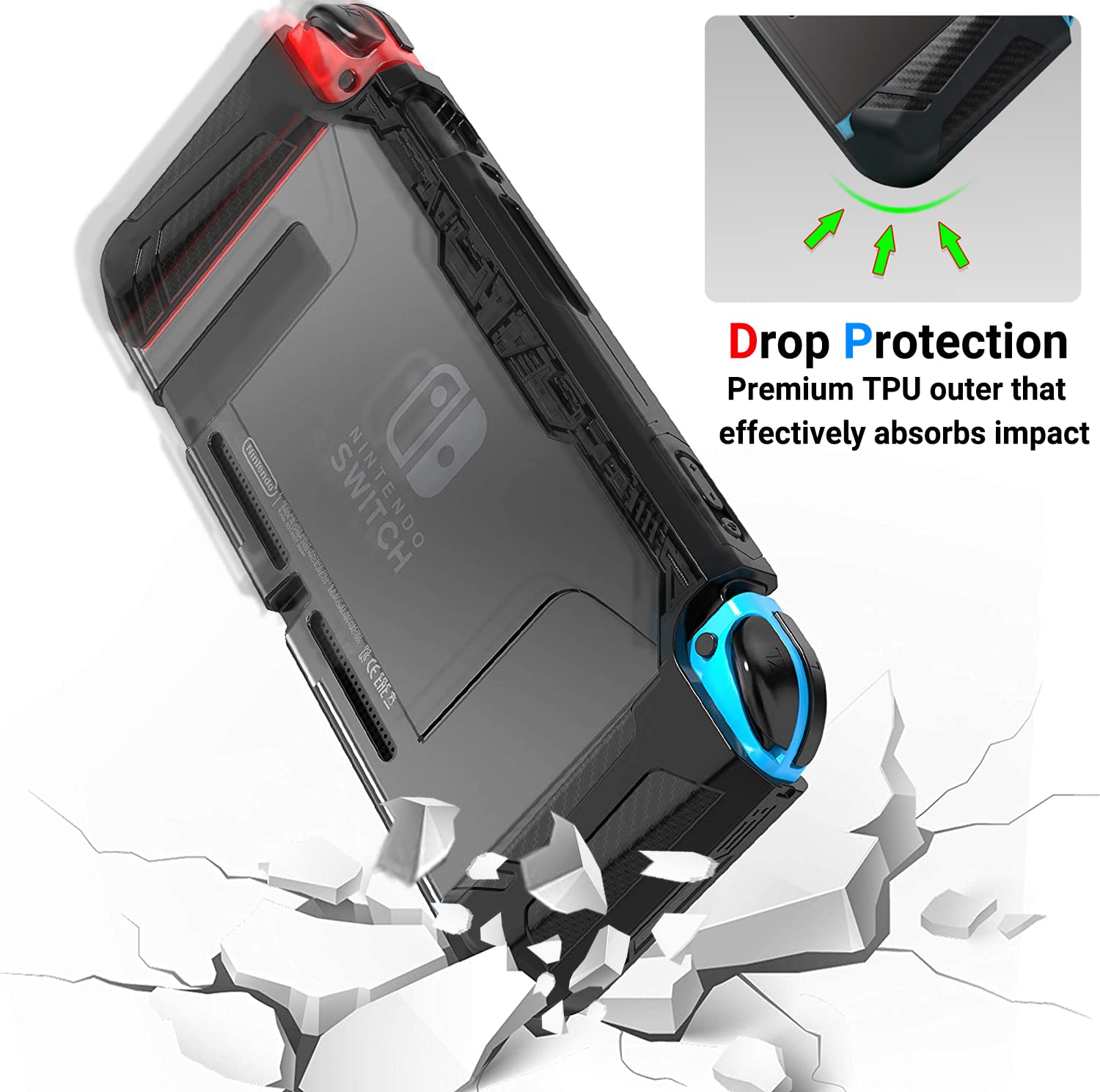 Innoc Switch Case Dockable Case for Nintendo Switch with Screen Protector and Thumb Caps, Ergonomic TPU Grip Ultra-Thin Protective Case for Nintendo Switch (Black)