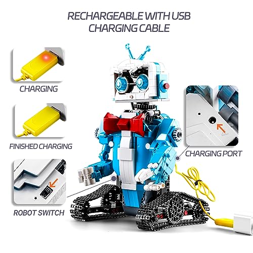 STEM Robot Building Toys for Kids Compatible with Lego Sets 3in1 Remote & APP Controlled Robot Building Kit Engineering Learning Educational Rechargeable Robot Toy Gifts for Boys Girls (726 Pcs)