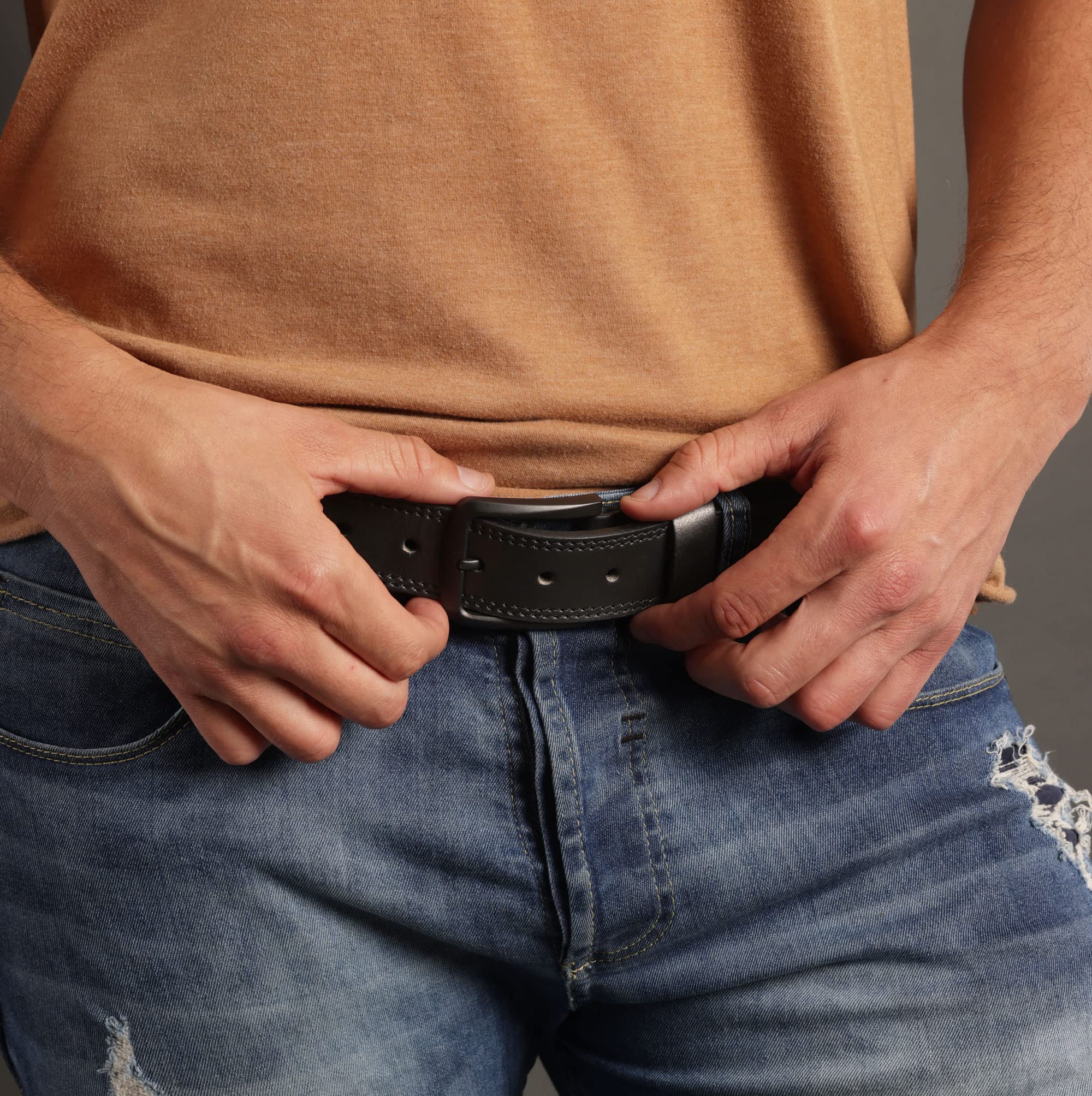 Kolossus Leather Belt For Men Double Prong Black L(38-40)