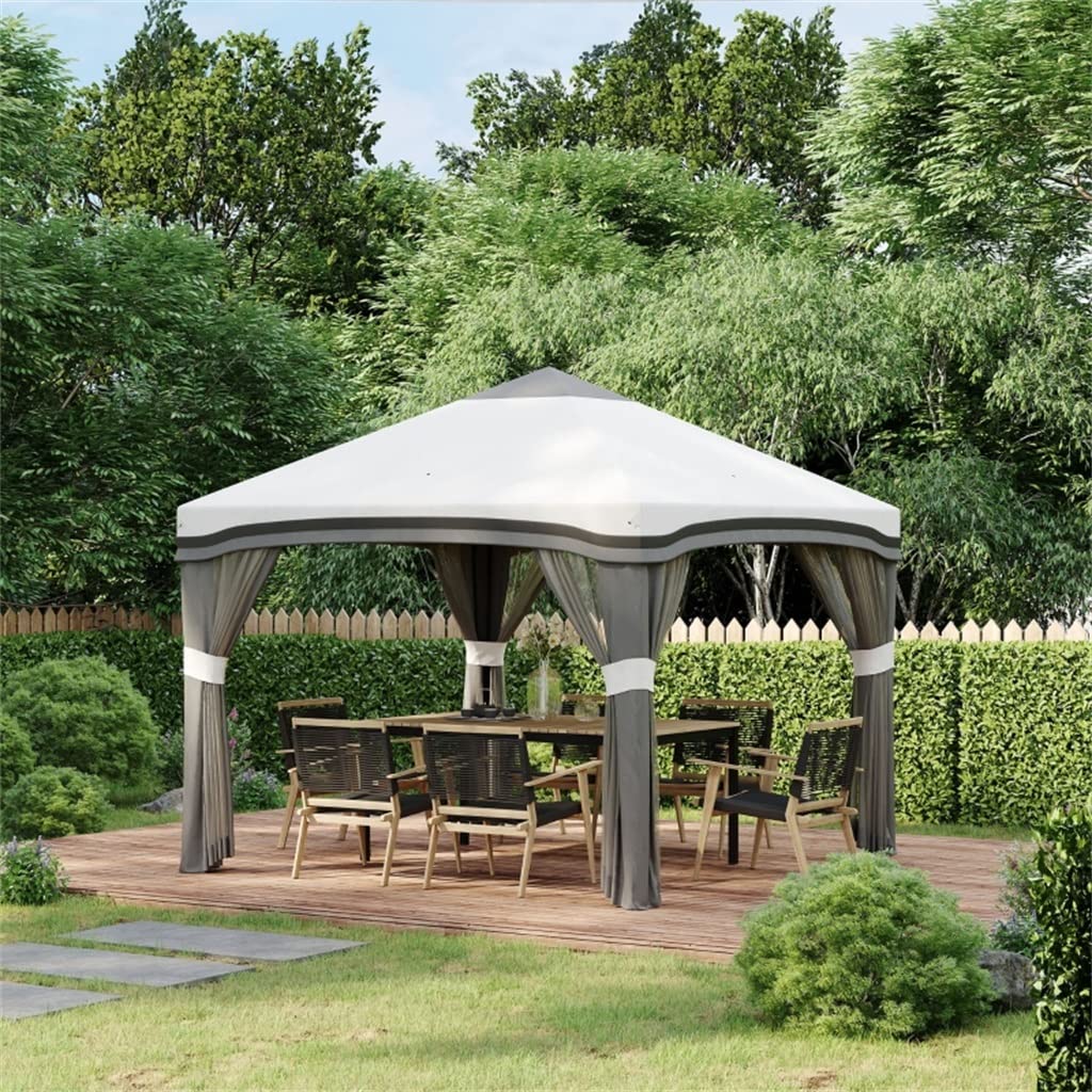 JAHH 10' X 10' Pops Up Canopy with Netting, Foldable Tents for Parties, for Wedding Festival Activities,GrayHighlights