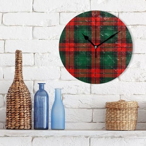 Haskirky Round Digital Clock Red and Green Grid Creative Decorative Quiet Not Ticking Clock,Bedroom Living Room Bathroom Kitchen Office Wall Ornament (Gold 10x10In)