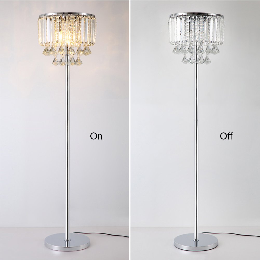 Hsyile Lighting KU300171 Cozy Elegant Modern Creative Crystal Floor Lamp for Living Room,Bedroom,Office,Chrome Finish,3 Lights