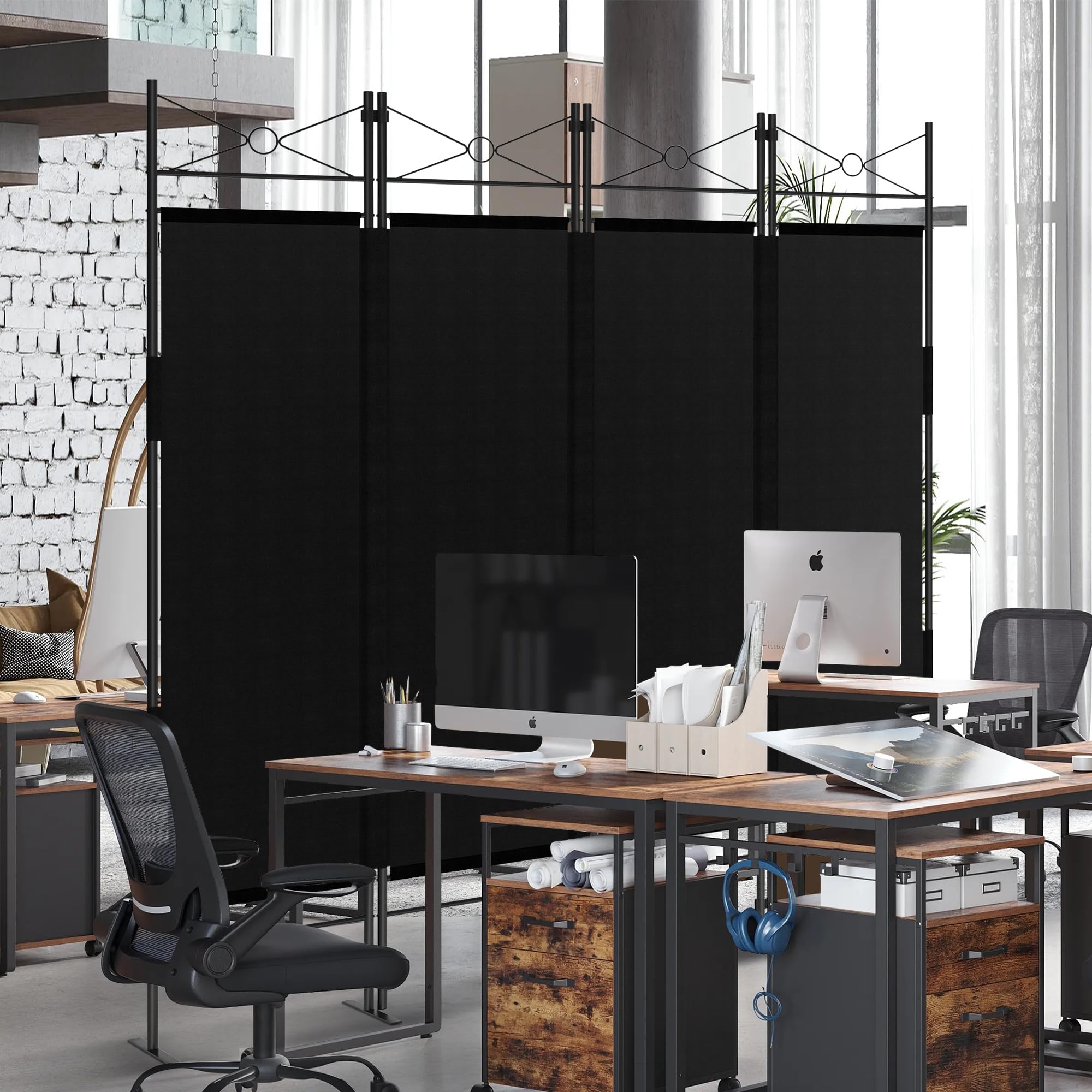 JAXPETY Upgraded 4-Panel Room Divider, 6 Ft Folding Privacy Screen with Pedestals, Freestanding Wall Divider, Portable Office Separator Bedroom Dorm Home Partition (Black)