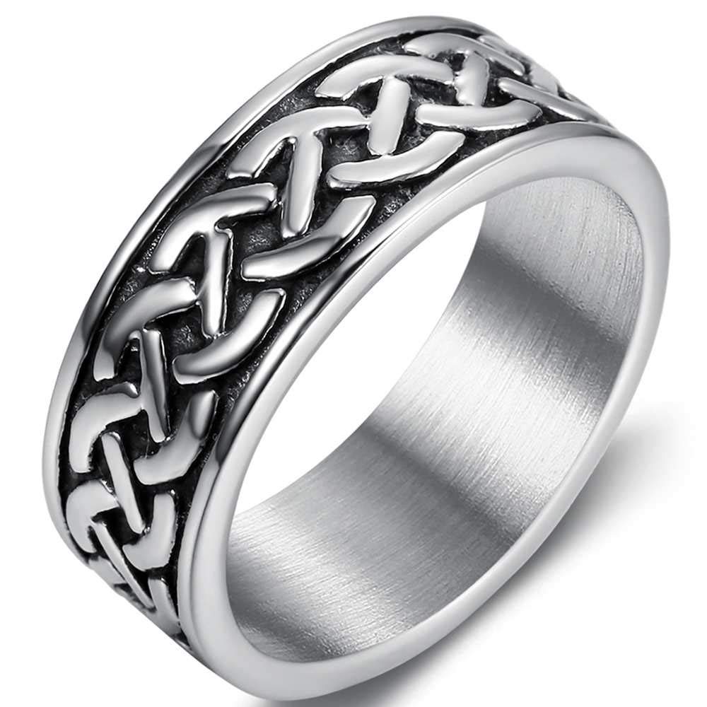 Jude Jewelers 8mm Stainless Steel Vintage Style Celtic Knot Wave Wedding Band Ring (Silver, 10)