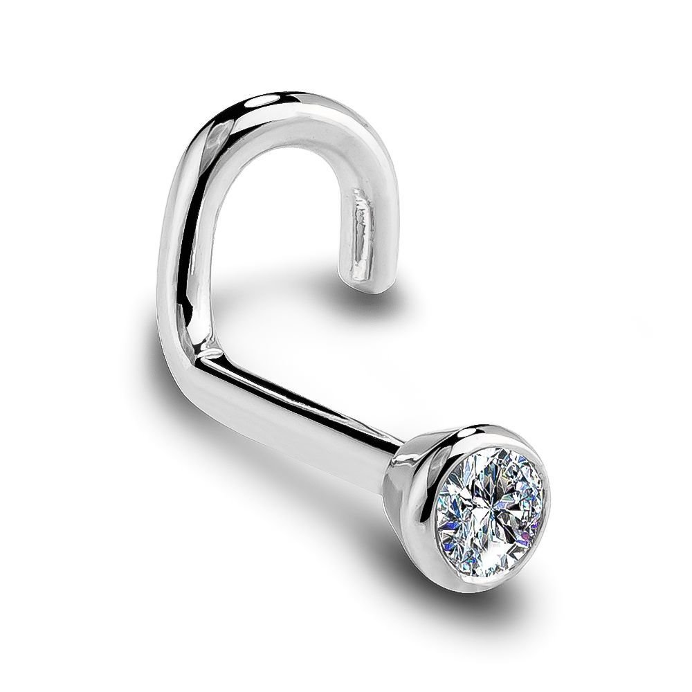 I1 2.5mm 0.06ct. t.w. Diamond Flush Bezel Set Diamond 14K White Gold Twist Nose Ring 18G