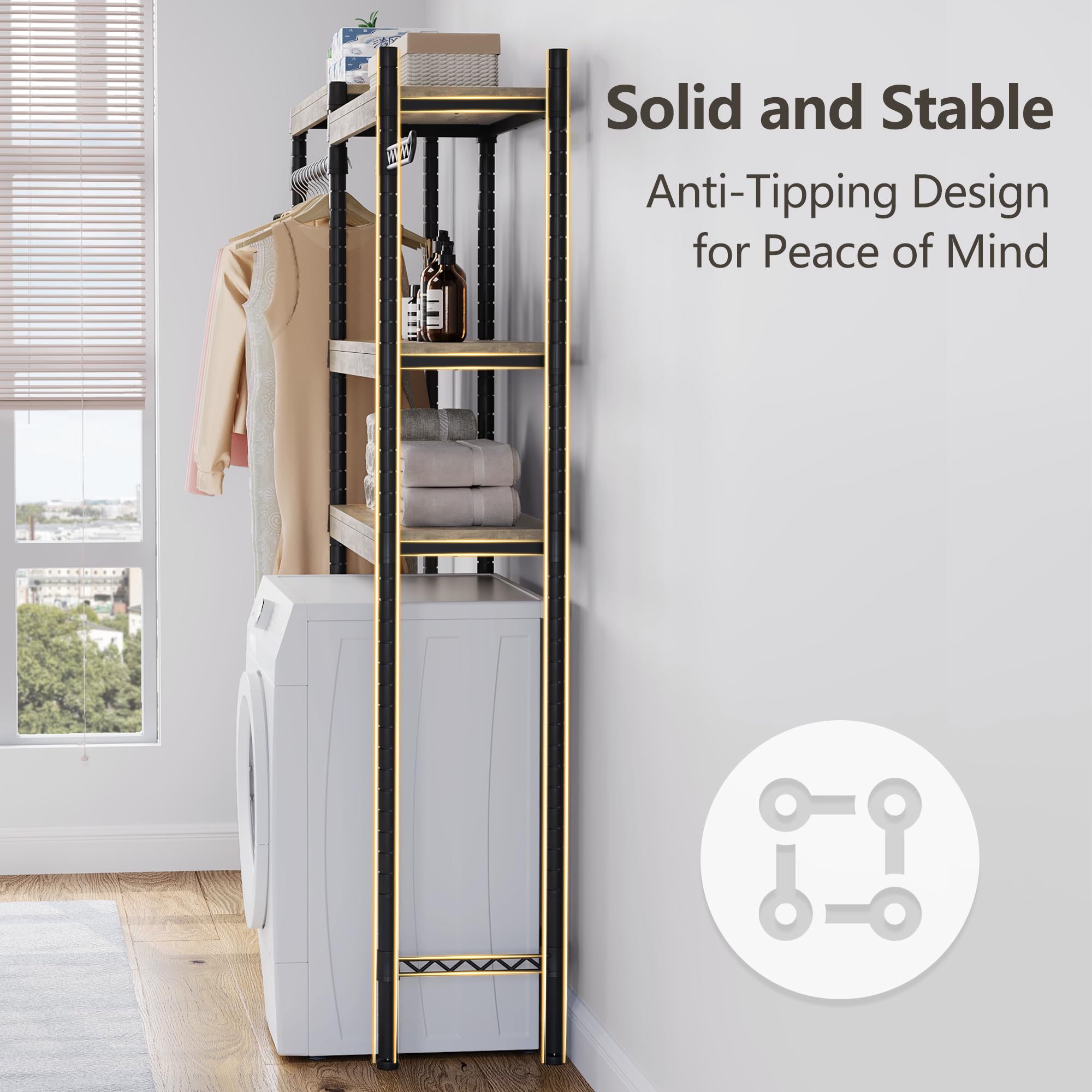 IDEALHOUSE Over The Washer and Dryer Storage Shelf- Laundry Room Organization Space Saving Laundry Drying Clothes Racks Heavy Duty Adjustable Height Bathroom Shelf for Home Decor 31"*12"*74.02"H