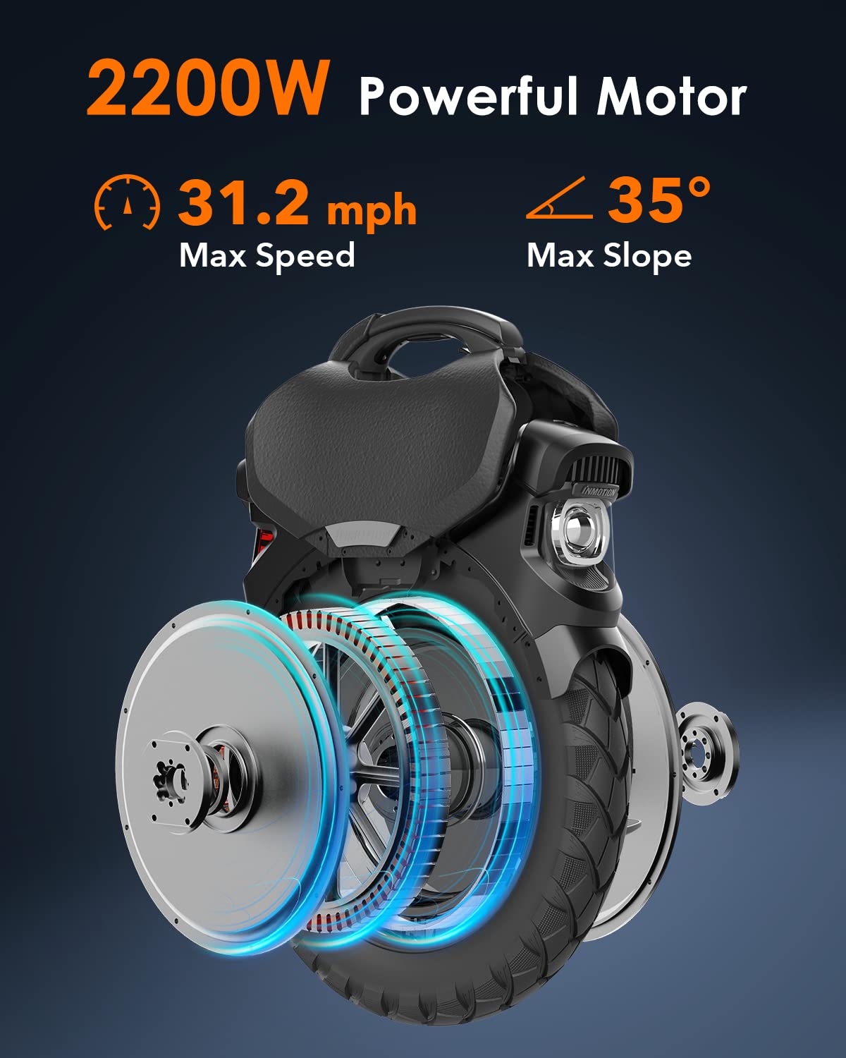 INMOTION V11 Electric Unicycle - 18 Inch Self-Balancing Monowheel, Equipped with 3.35'' Air Suspension, 75 Miles Long Range, Maximum Speed of 34MPH and 35° Climbing Ability