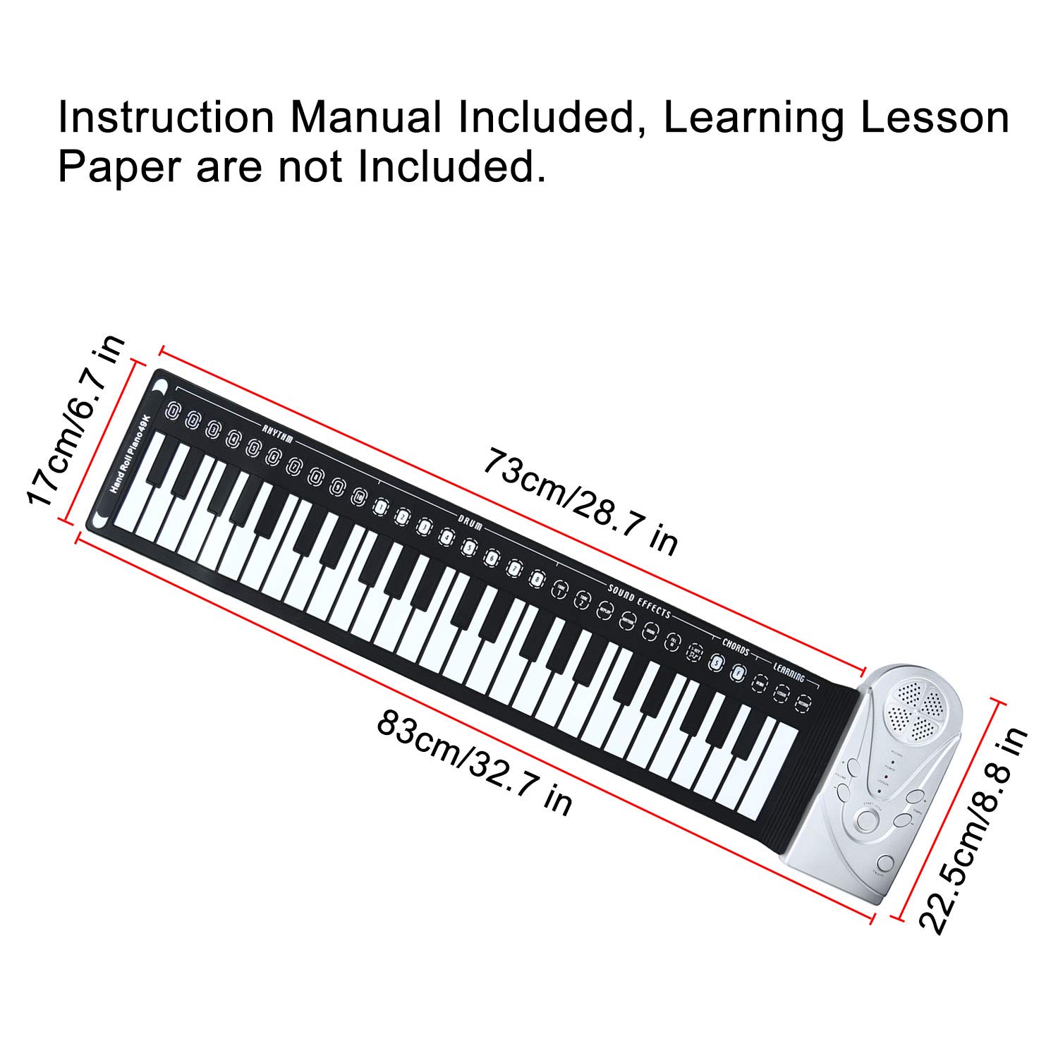 Homend Roll Up Piano for Kids Beginners, Travel Foldable 49 Keys Flexible Electronic Hand Roll Piano Built-in Speaker Environmental Silicone Piano Keyboard